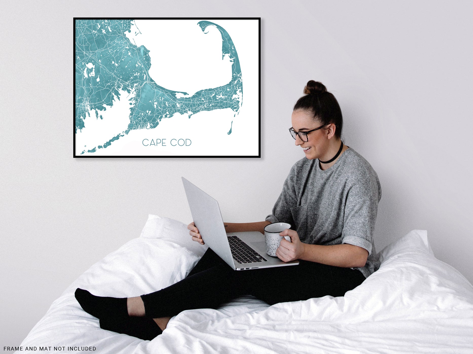 Cape Cod Map of Cape Cod Wall Art Print Poster, Turquoise Topographic ...