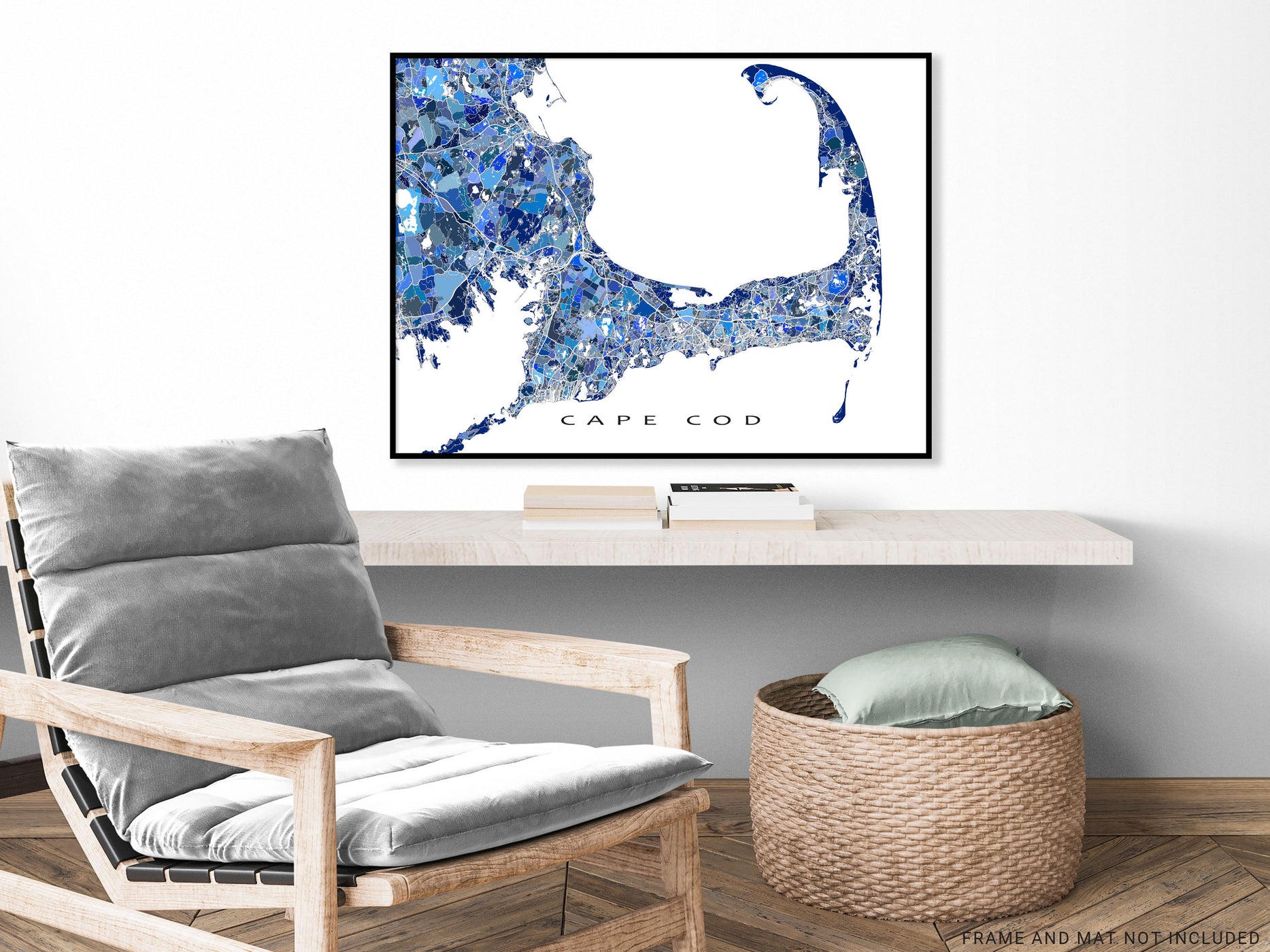 Cape Cod Map Print Poster, Blue Geometric Cap Cod Wall Art Prints, Mas ...