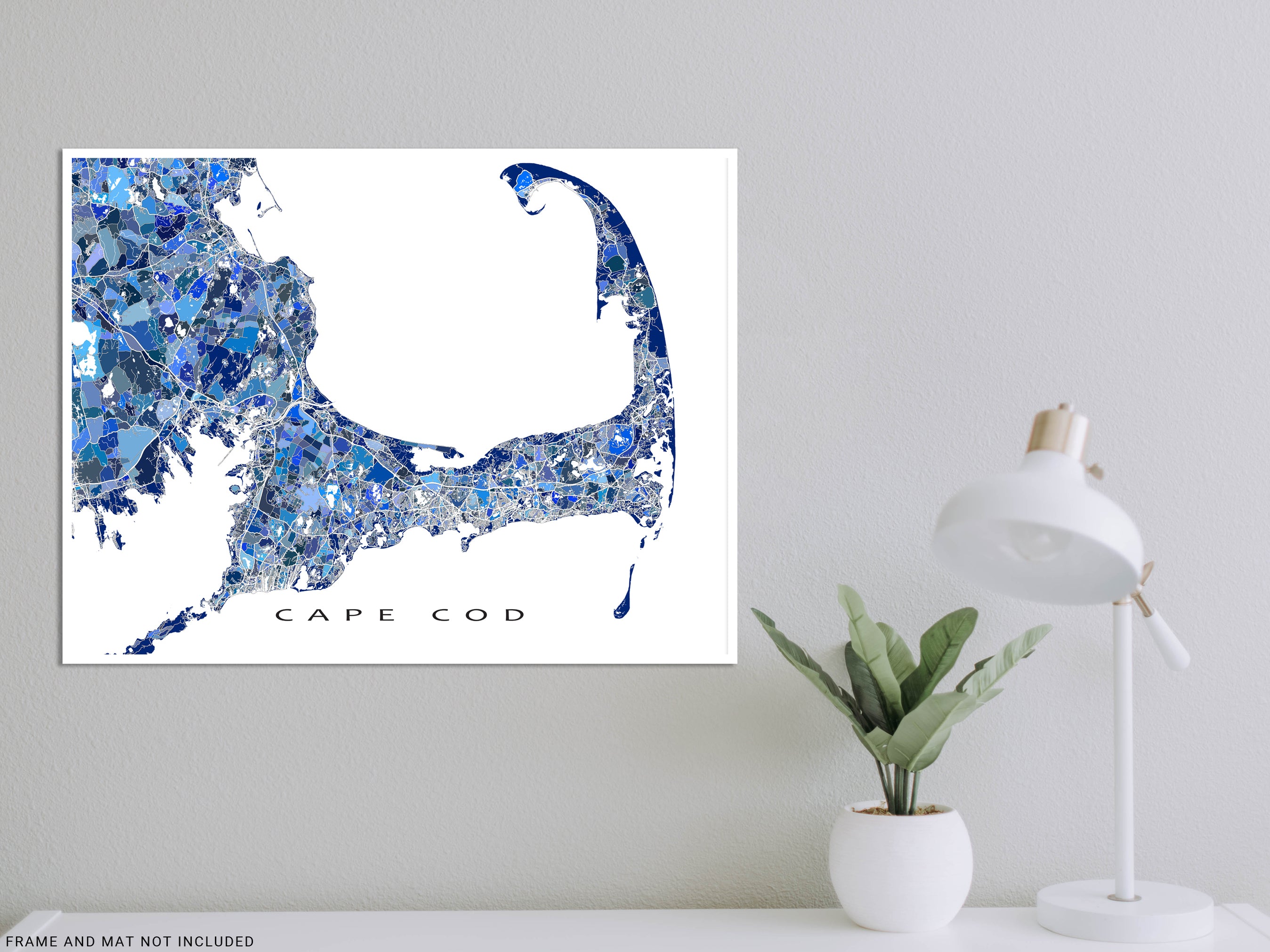Cape Cod Map Print Poster, Blue Geometric Cap Cod Wall Art Prints, Mas ...