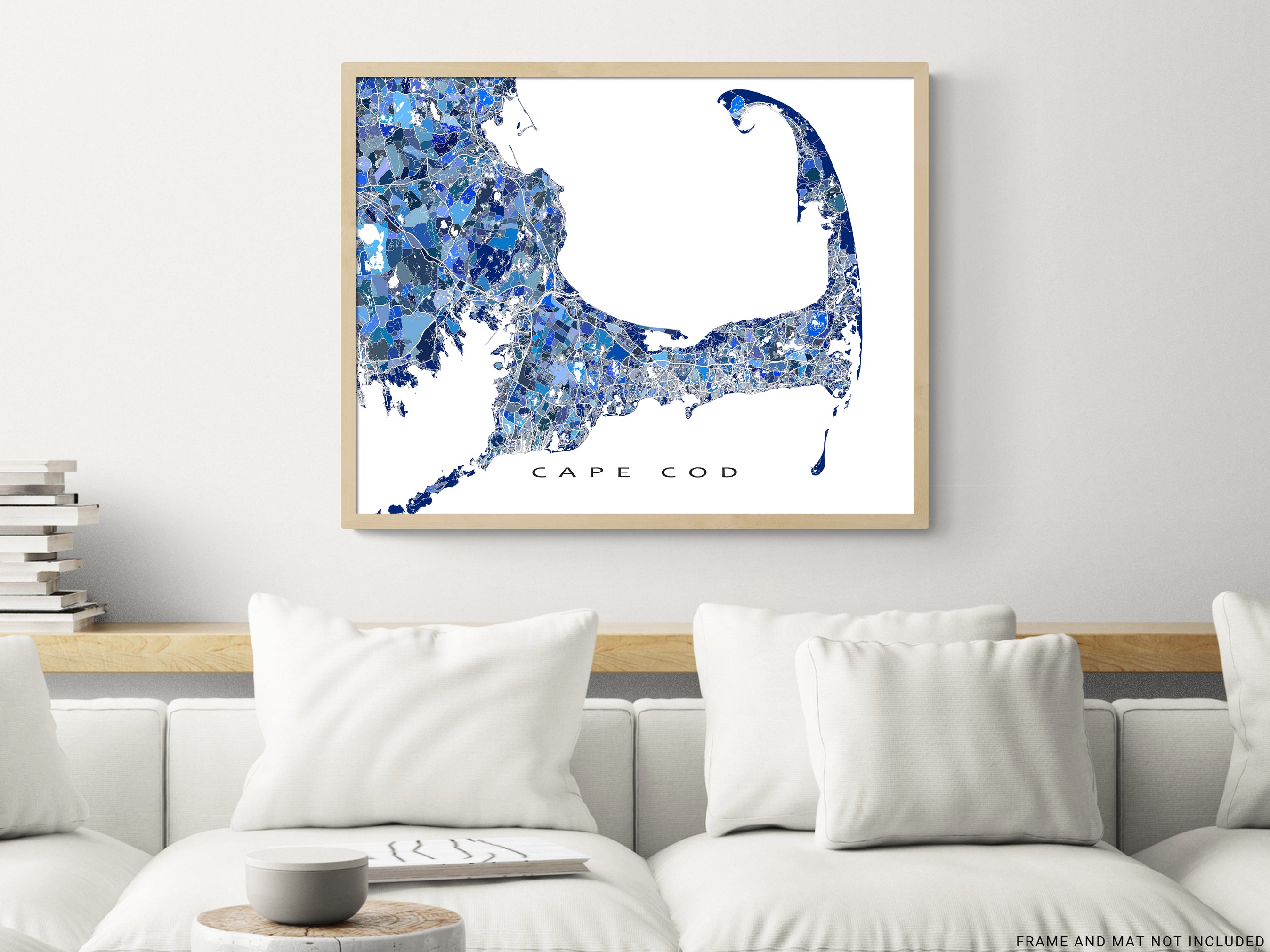 Cape Cod Map Print Poster, Blue Geometric Cap Cod Wall Art Prints, Mas ...