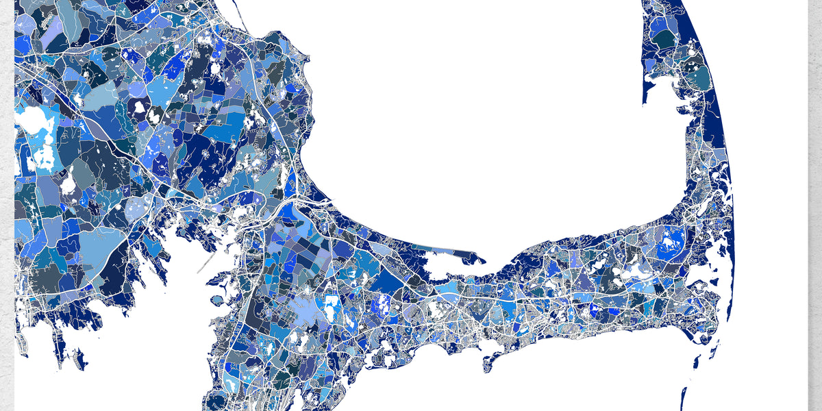 Cape Cod Map Print Poster, Blue Geometric Cap Cod Wall Art Prints, Mas ...