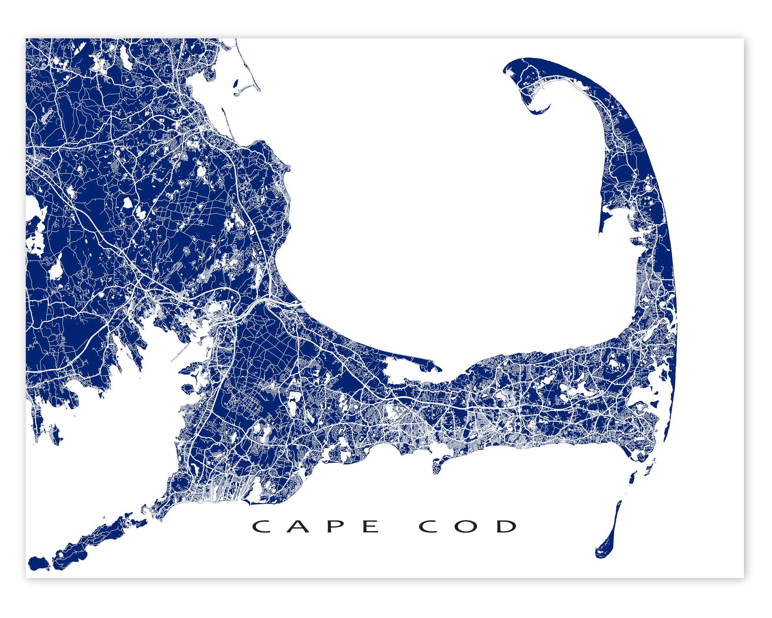 Cape Cod Map Print Poster , Massachusetts Wall Art Street Road Maps, P ...