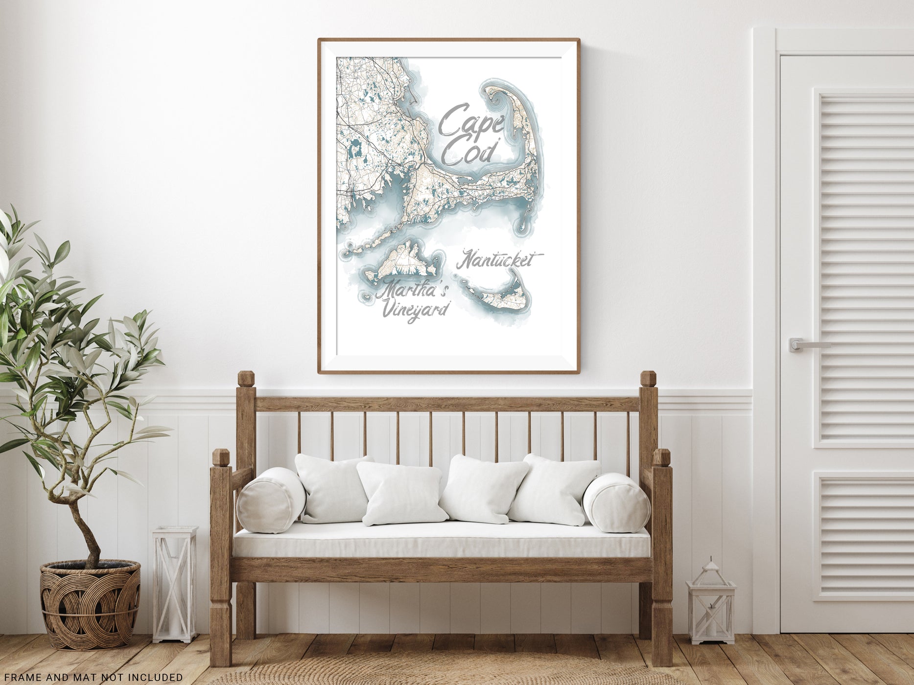 Cape Cod Marthas Vineyard Nantucket Island Watercolor Style Contour Ma ...