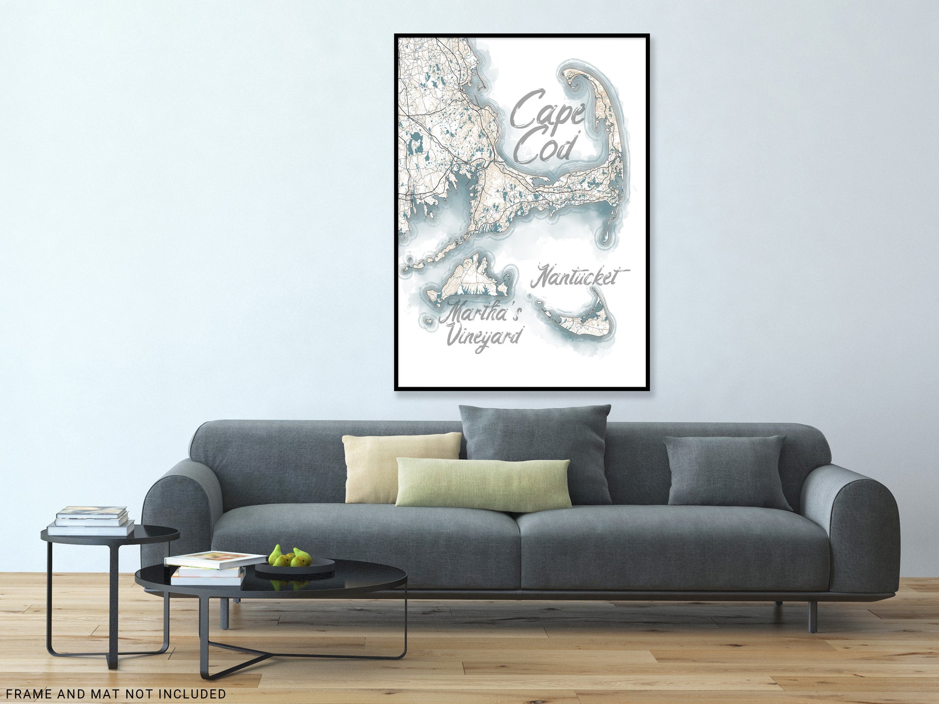 Cape Cod Marthas Vineyard Nantucket Island Watercolor Style Contour Ma ...