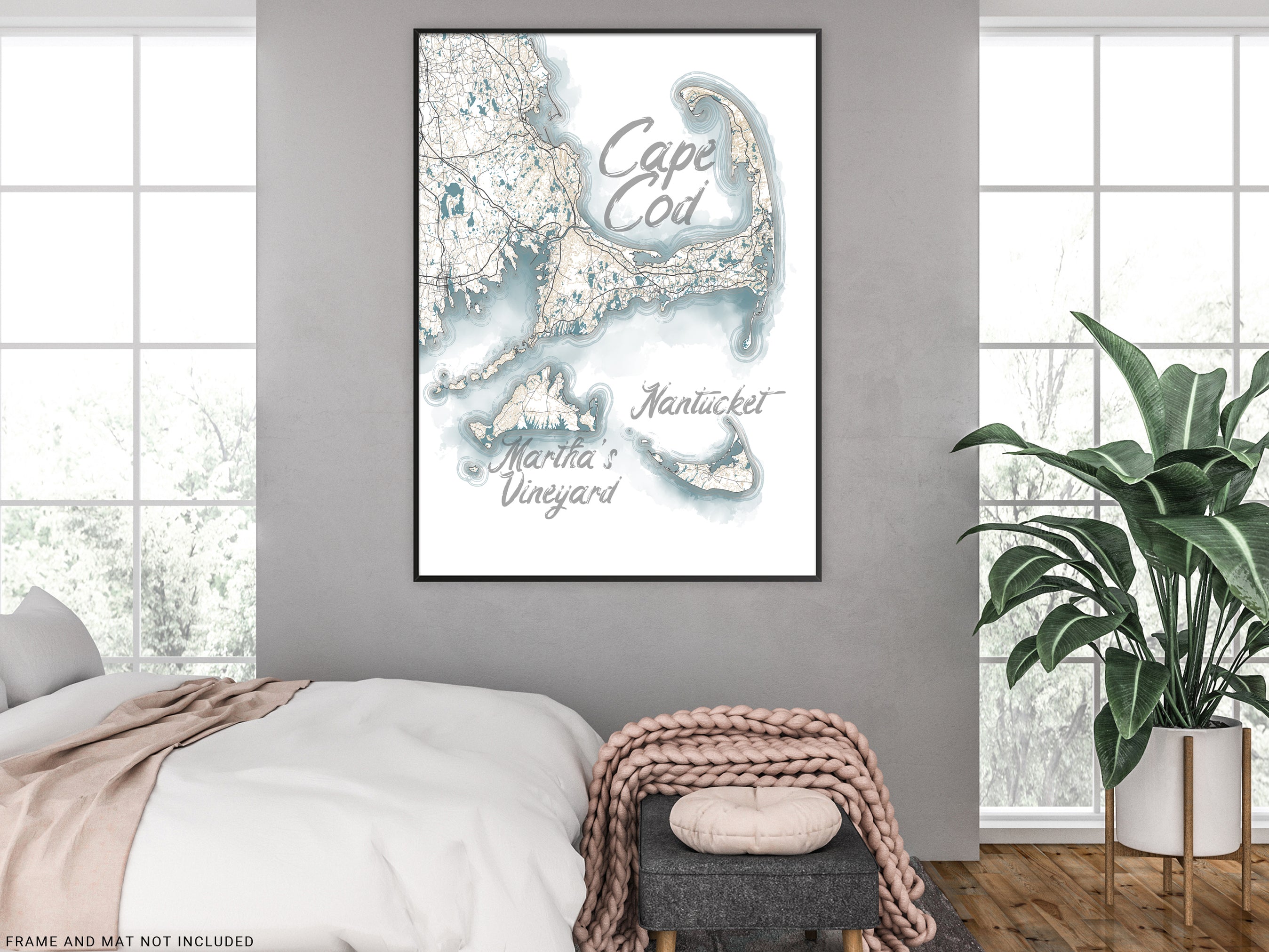 Cape Cod Marthas Vineyard Nantucket Island Watercolor Style Contour Ma ...