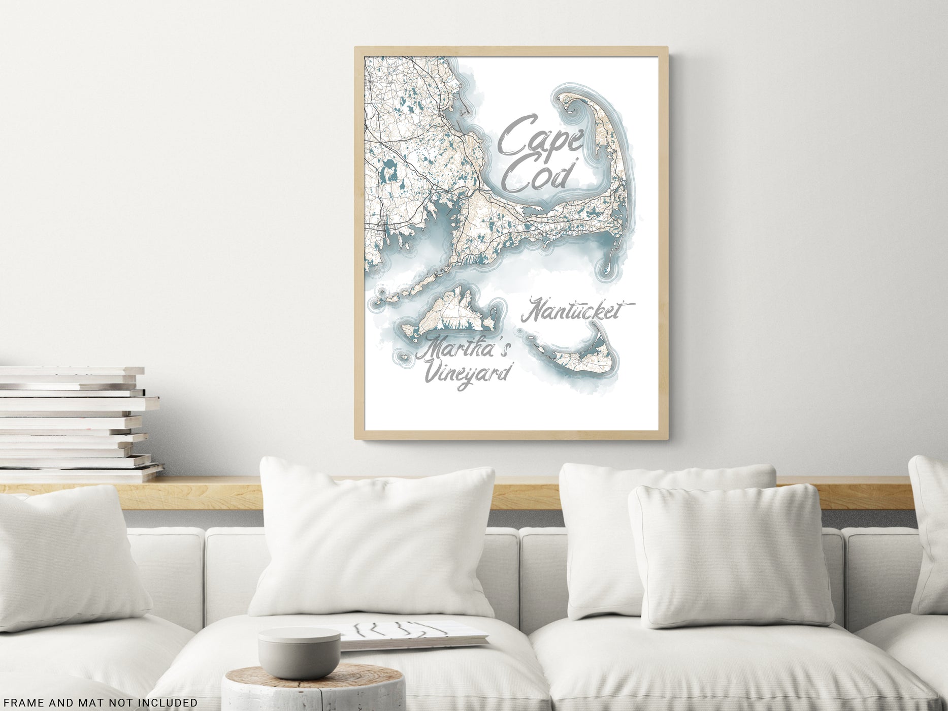 Cape Cod Marthas Vineyard Nantucket Island Watercolor Style Contour Ma ...