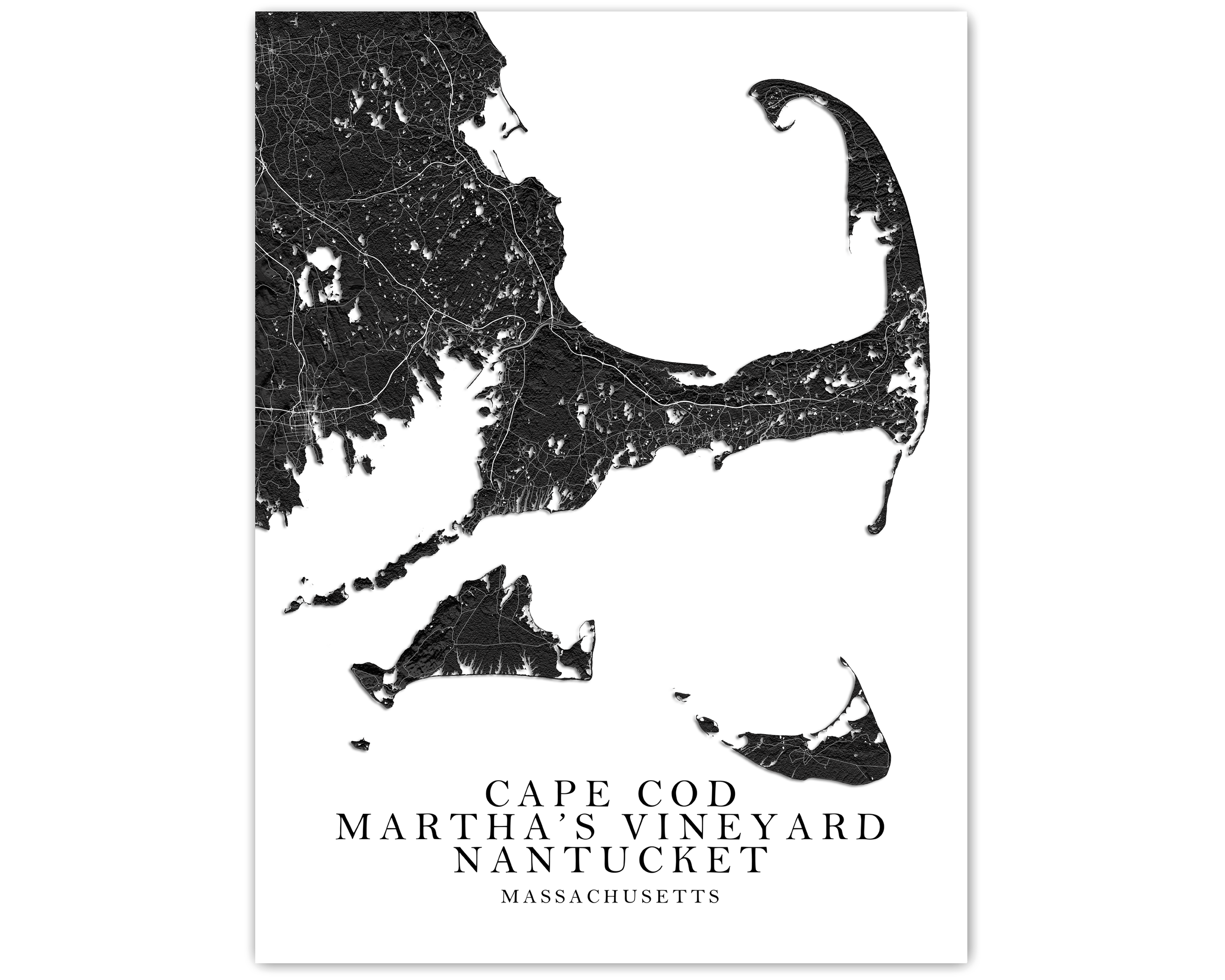 Cape Cod Nantucket Marthas Vineyard Islands Map Wall Art Print Poster ...