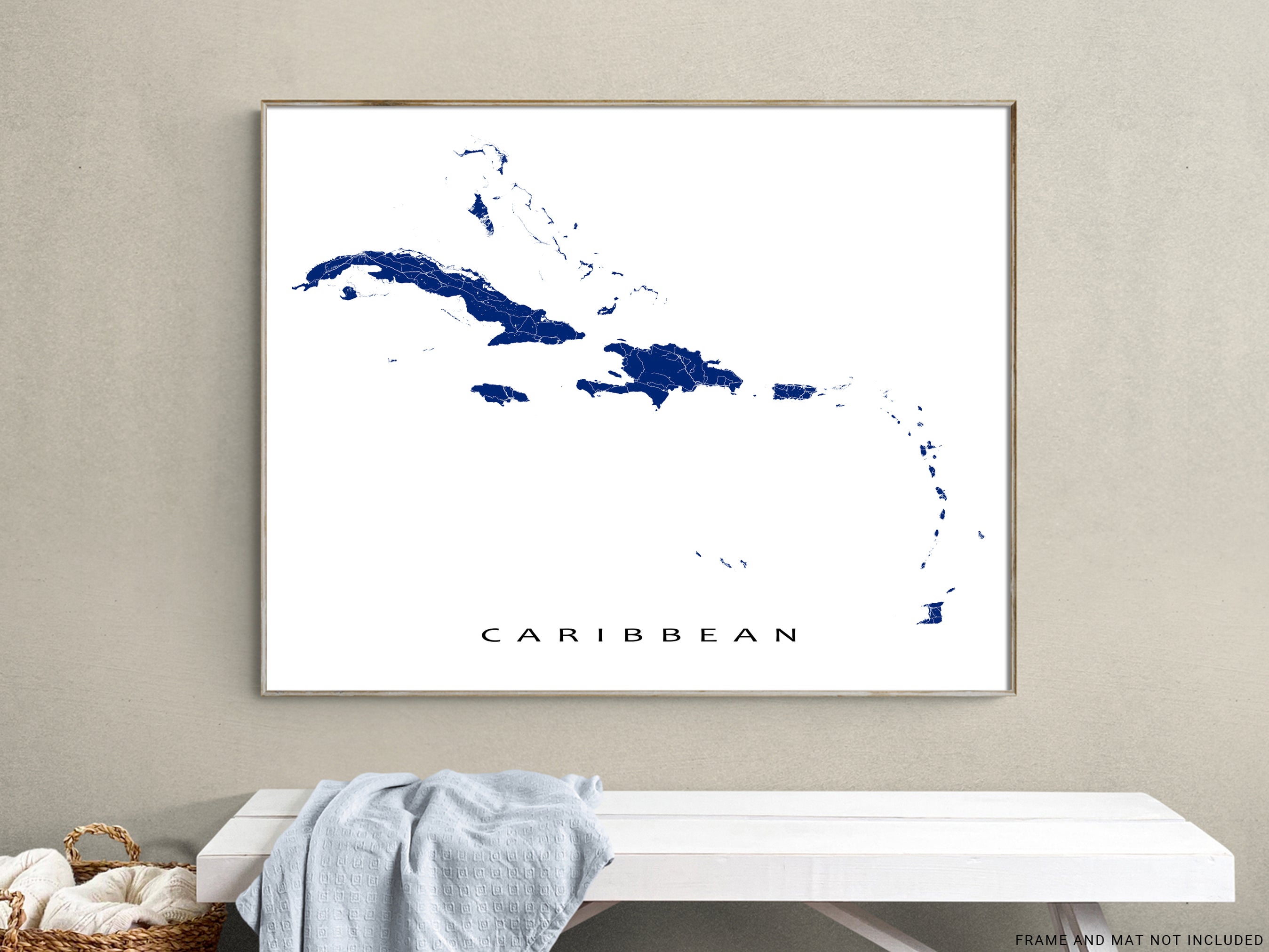 Caribbean Islands Map Wall Art Print Poster, Jamaica USVI Bahamas Caym ...