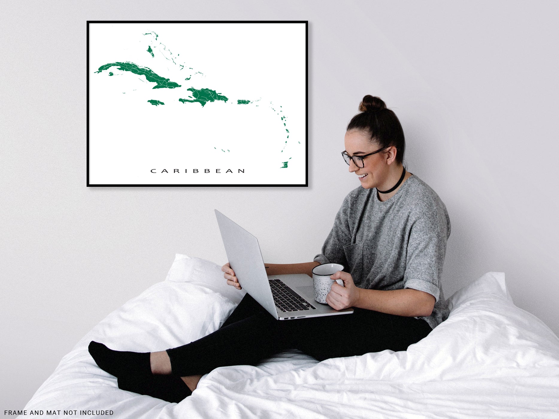 Caribbean Islands Map Wall Art Print Poster, Jamaica USVI Bahamas Caym ...