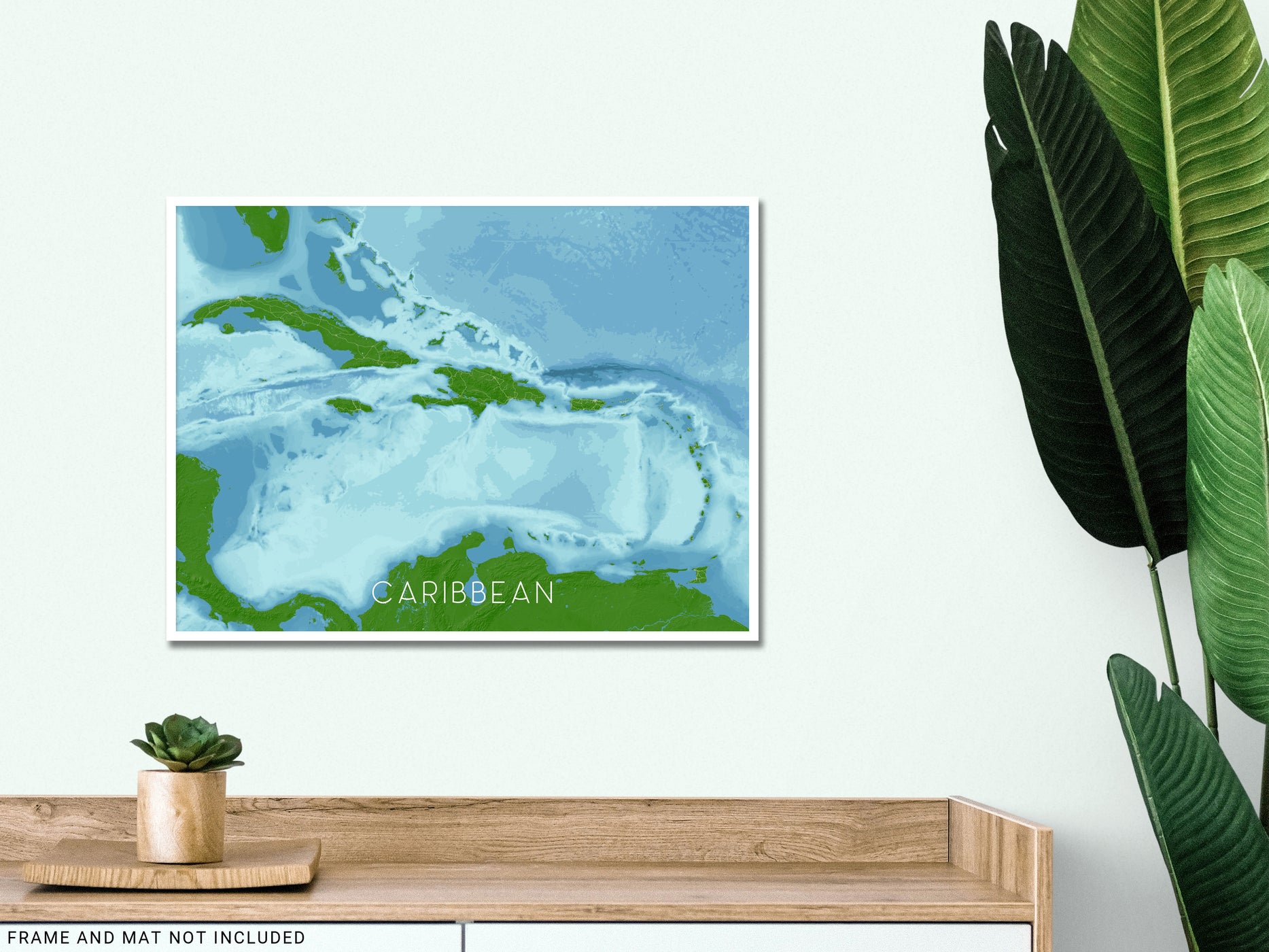 Caribbean Islands Map Art Print Poster, Blue Ocean Decor, Jamaica USVI ...