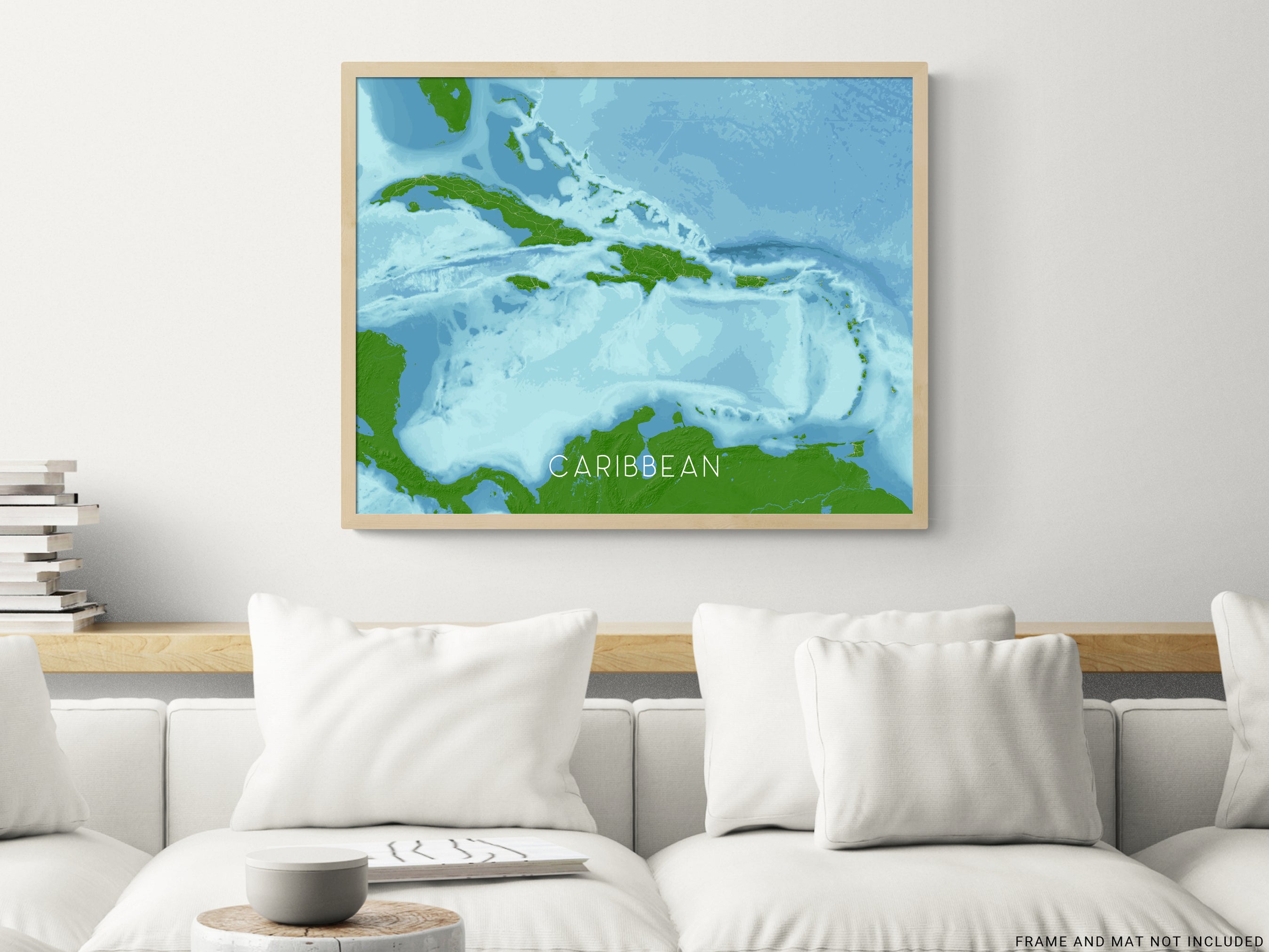 Caribbean Islands Map Print: Ocean Depths and Islands Wall Art Poster ...