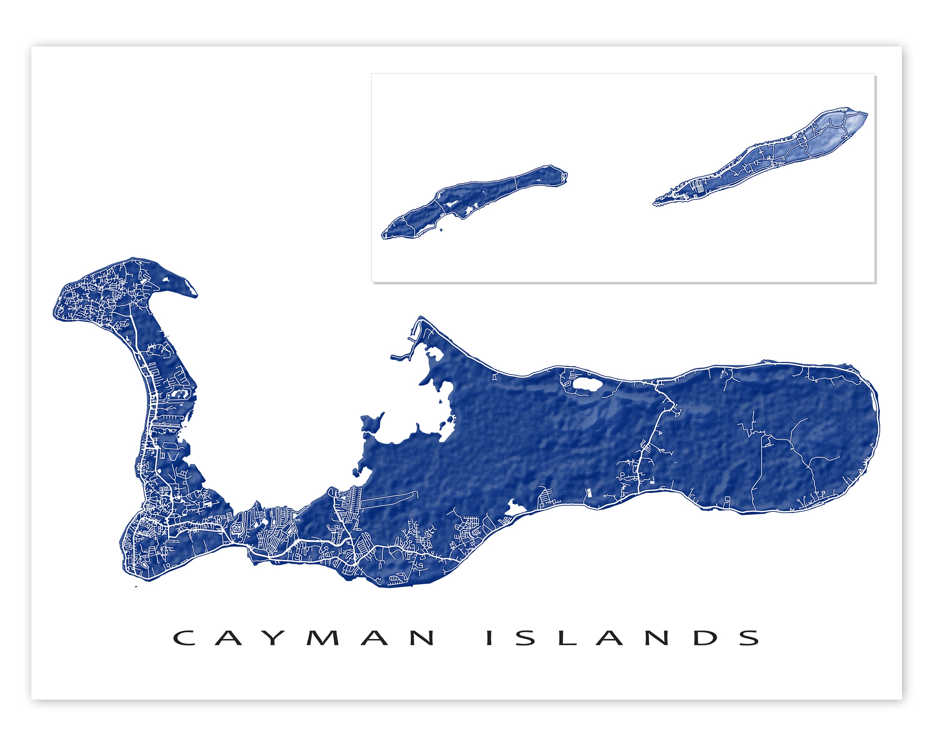 Cayman Islands Map Wall Art Print Poster, Caribbean Islands Maps, Gran ...