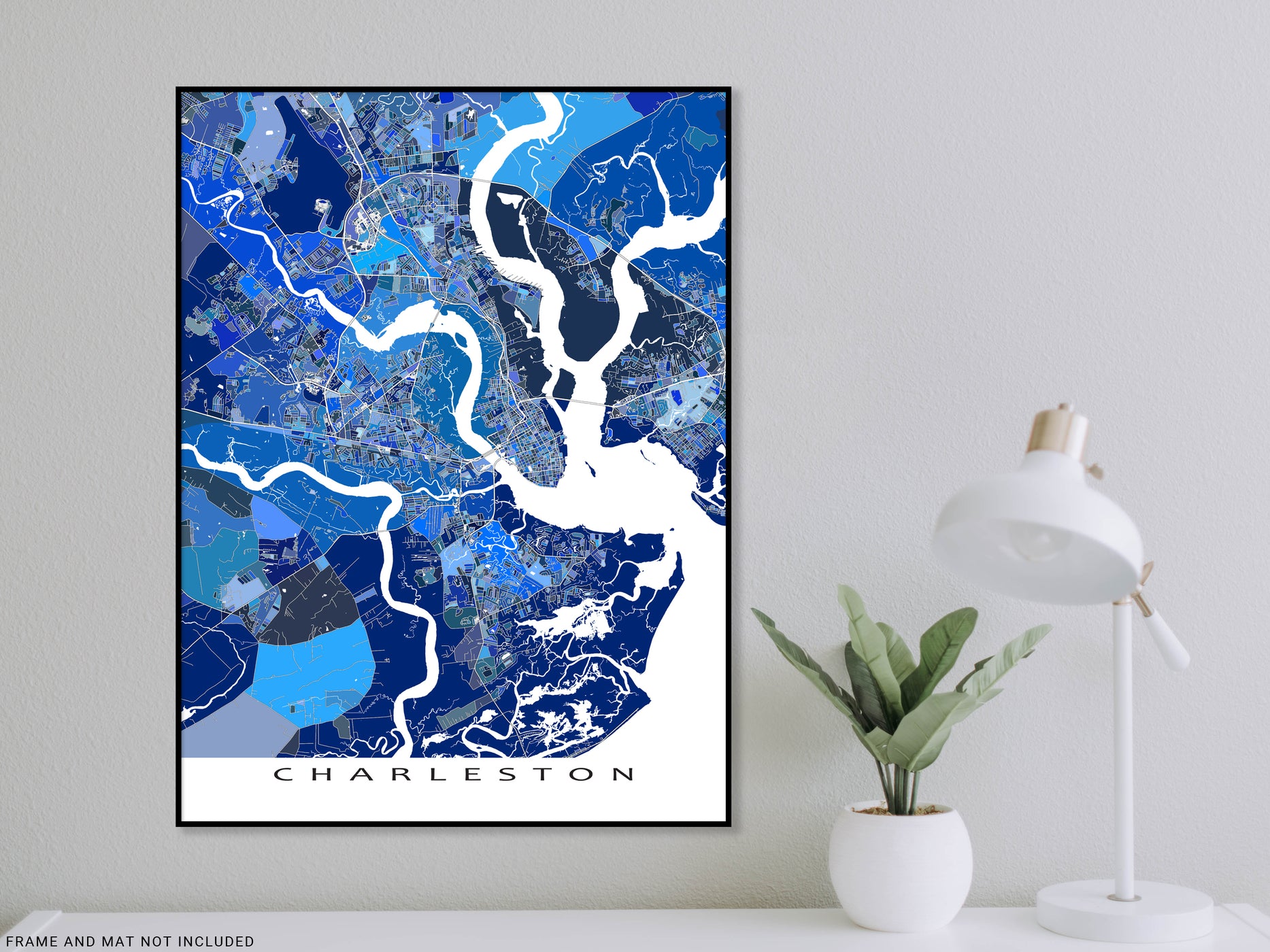 Charleston City Street Map Wall Art Print Poster, Blue Geometric South ...