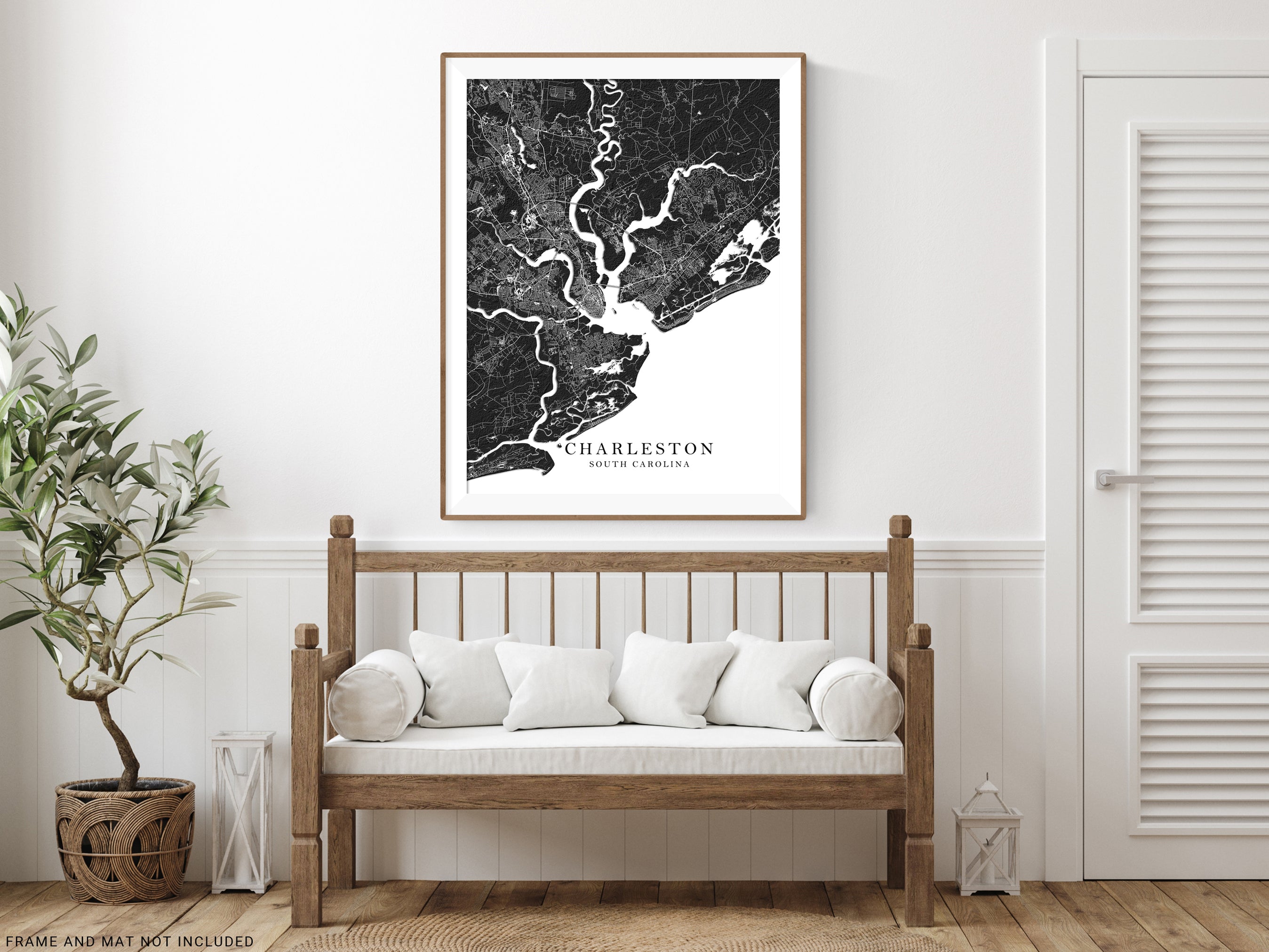 Charleston SC Map Print Poster, Black and White South Carolina USA Cit ...