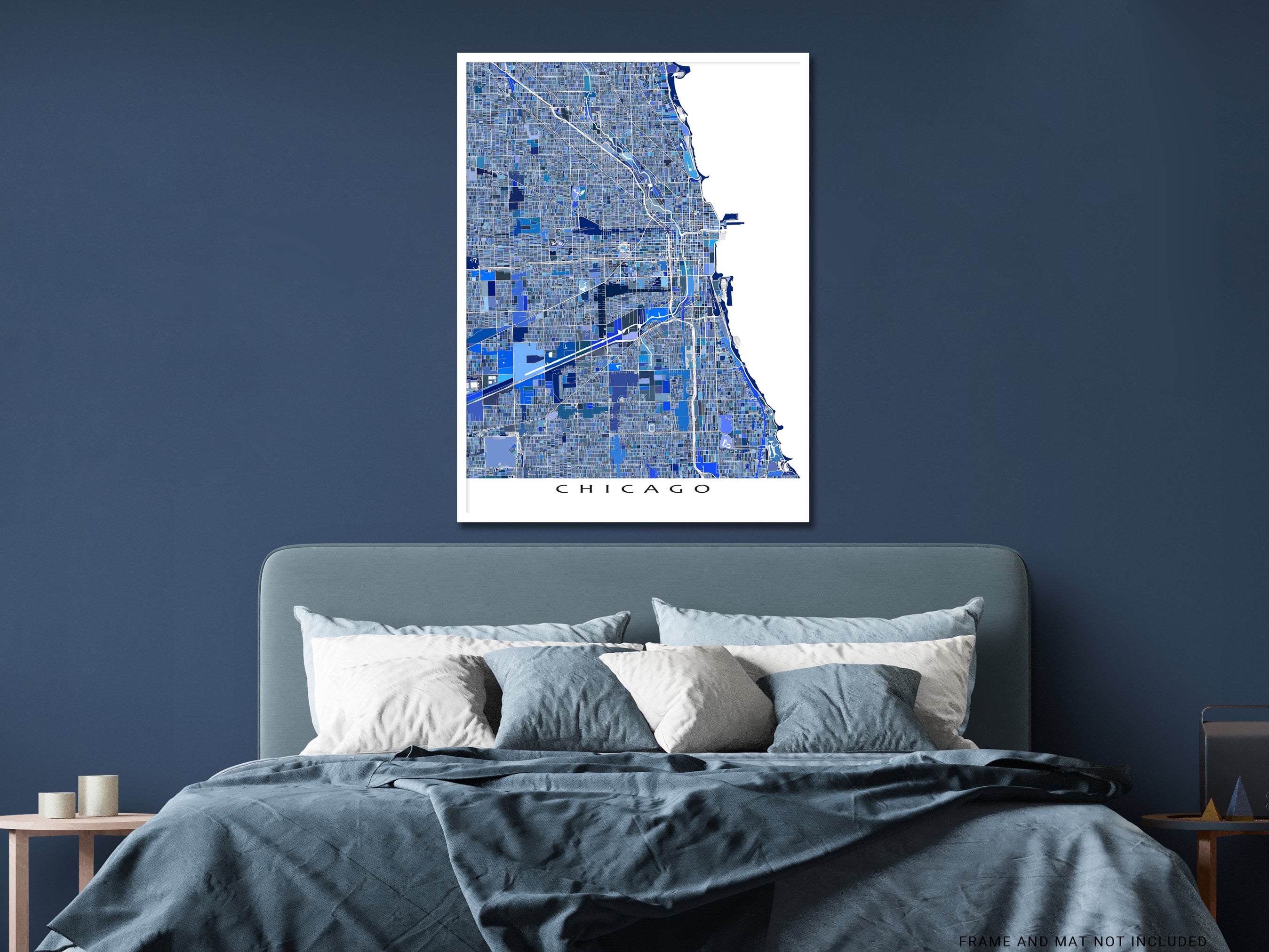 Chicago City Map Art Print Poster, Blue Geometric Chicago Wall Decor ...