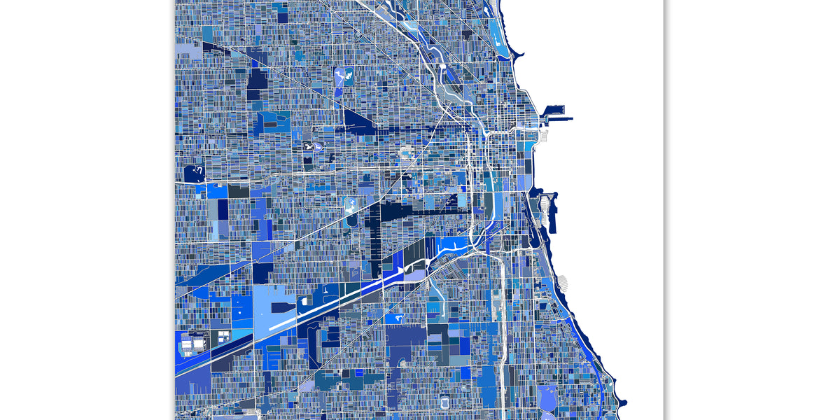 Chicago City Street Map Print: Blue Geometric Wall Art Poster — Maps As Art
