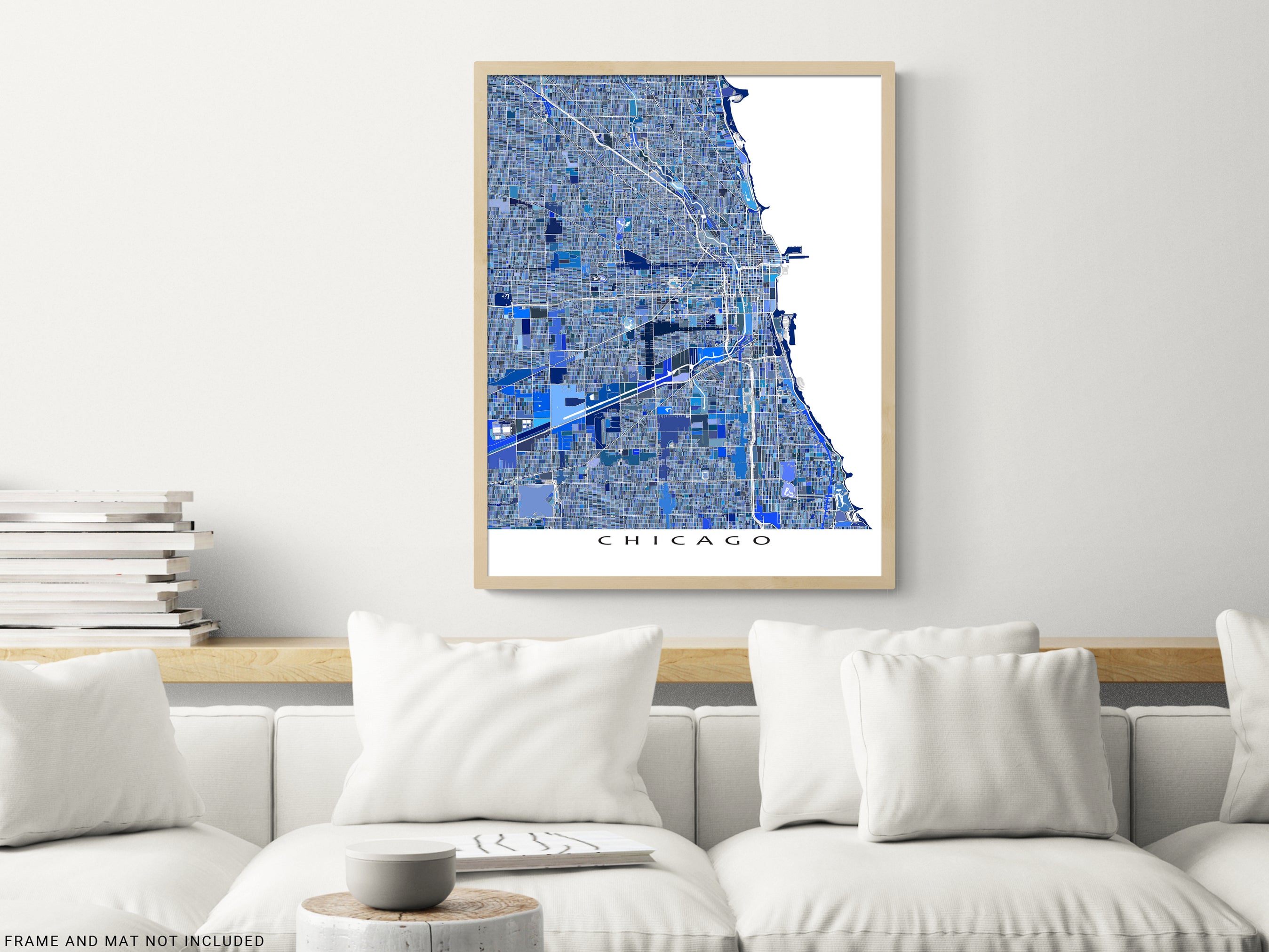 Chicago City Map Art Print Poster, Blue Geometric Chicago Wall Decor ...