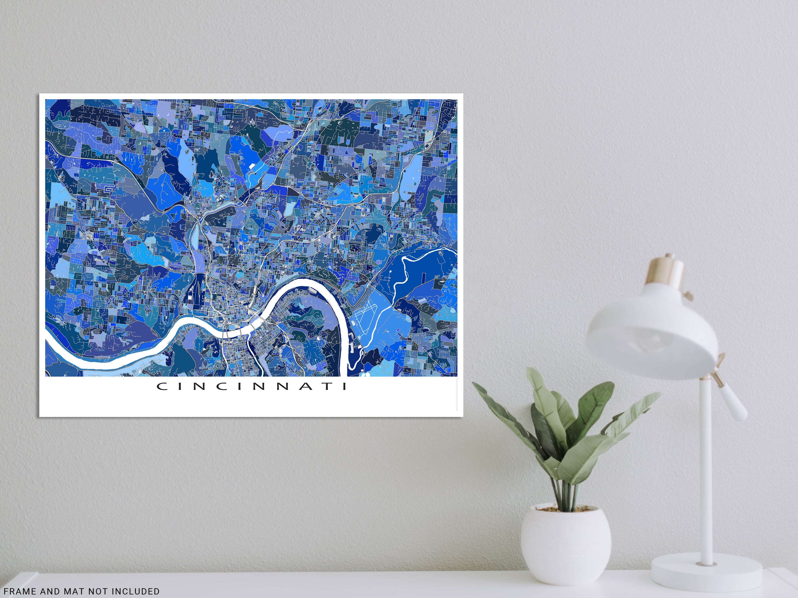 Cincinnati City Street Map Wall Art Print Poster, Blue Geometric Ohio ...