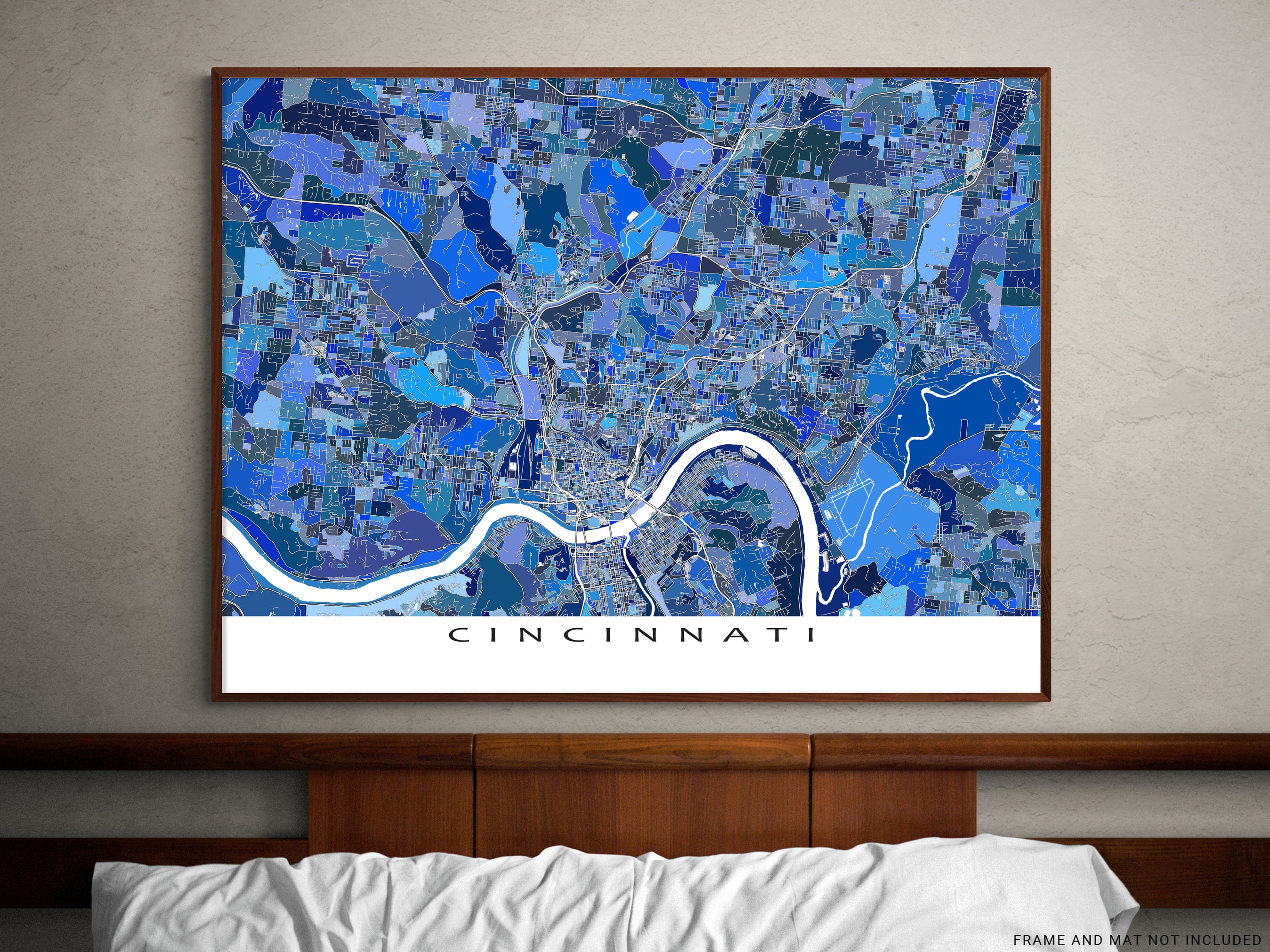 Cincinnati City Street Map Wall Art Print Poster, Blue Geometric Ohio ...