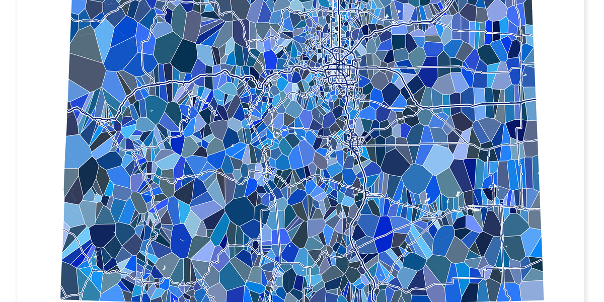 Colorado State Map Print Poster with Blue Geometric Wall Abstract Art ...