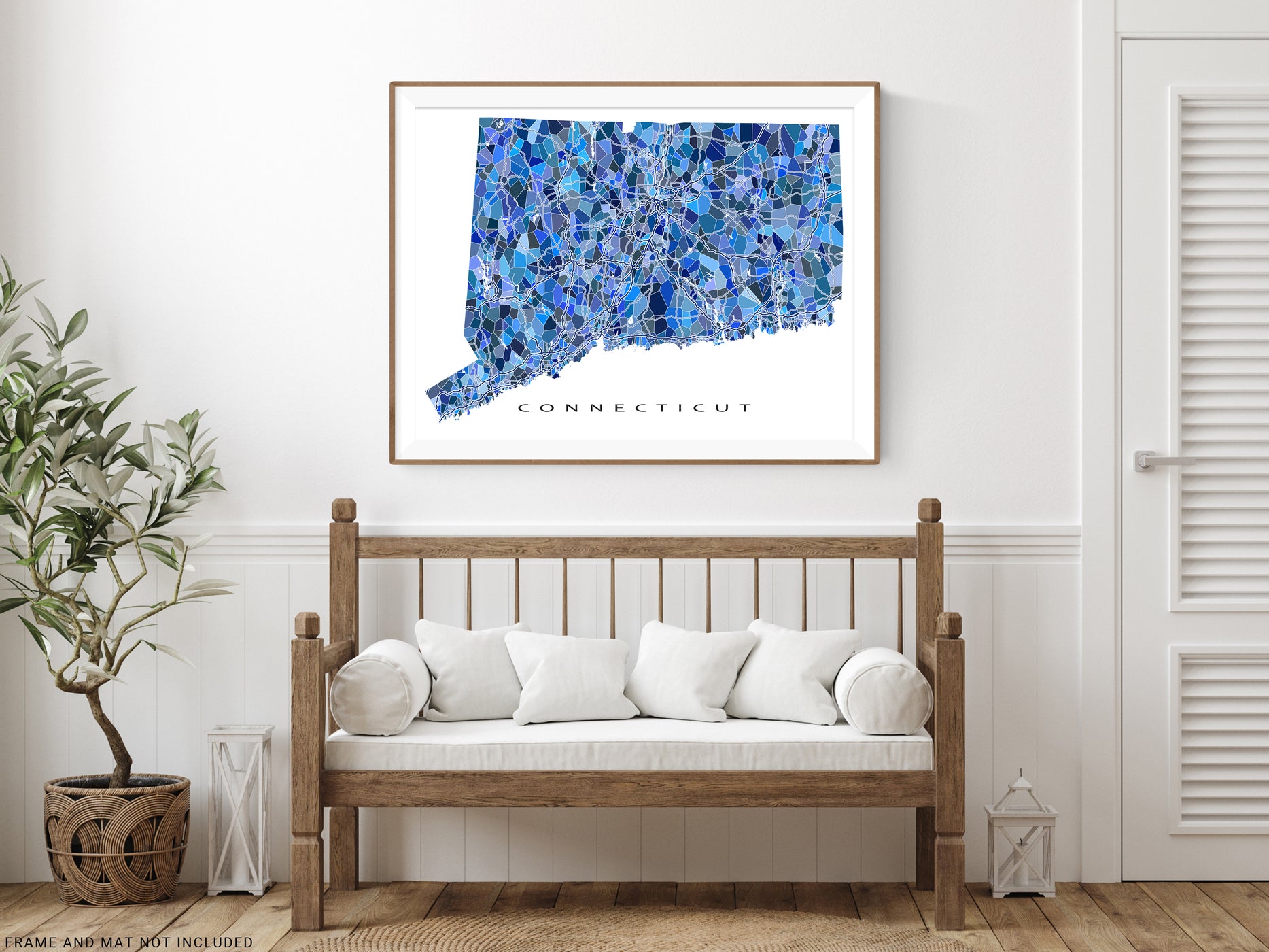 Connecticut Map Print Poster, Blue Geometric CT State Wall Art Maps ...