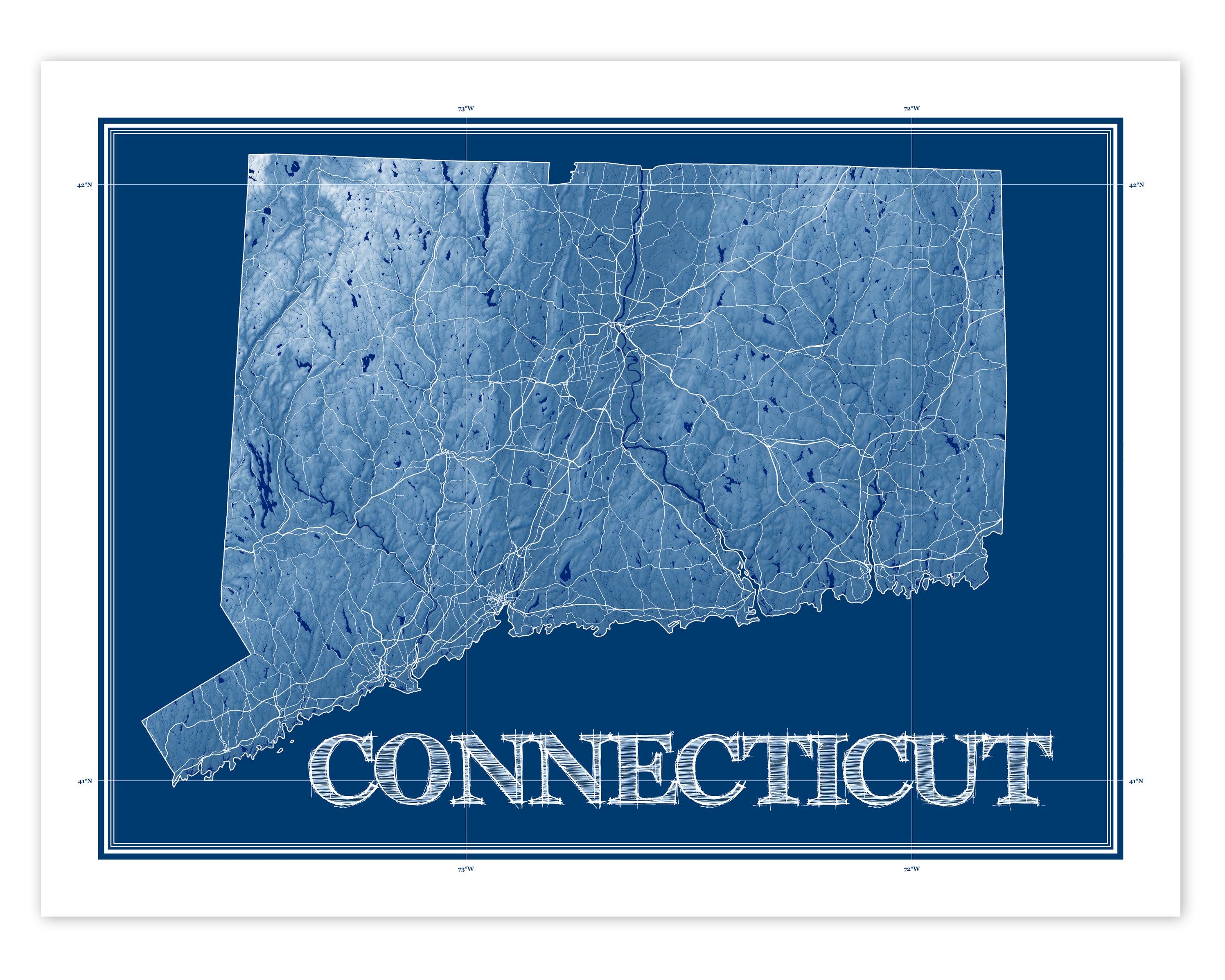 Connecticut State Map of CT Blueprint Style Maps Patent Print Wall Art ...