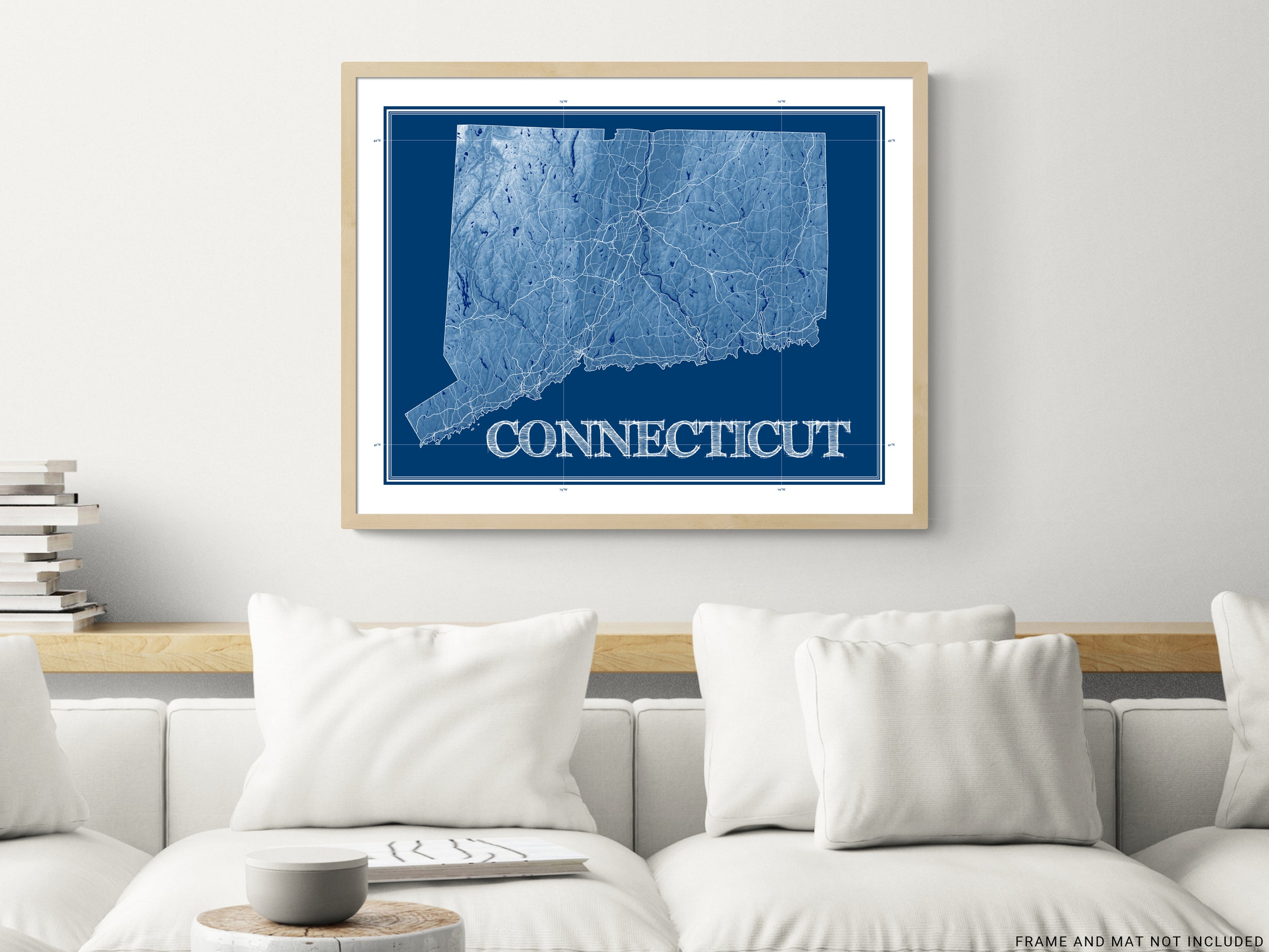 Connecticut State Map of CT Blueprint Style Maps Patent Print Wall Art ...