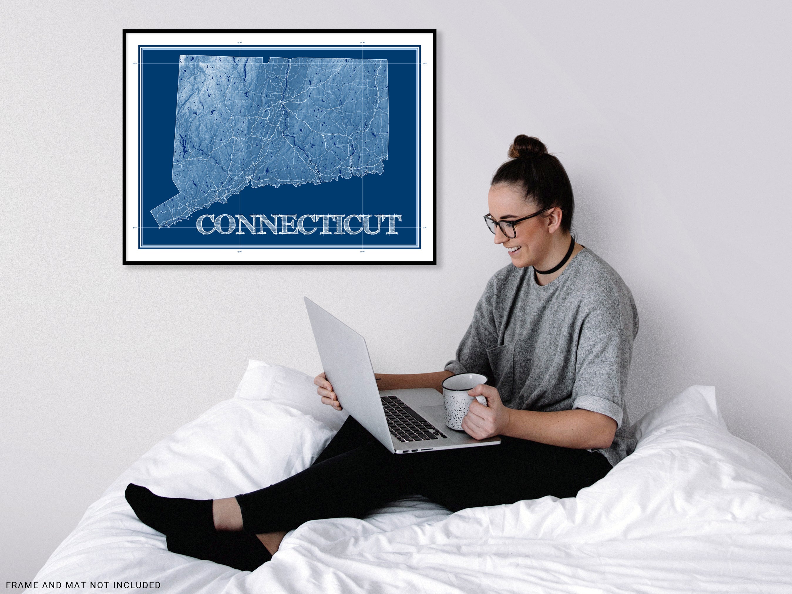 Connecticut State Map of CT Blueprint Style Maps Patent Print Wall Art ...
