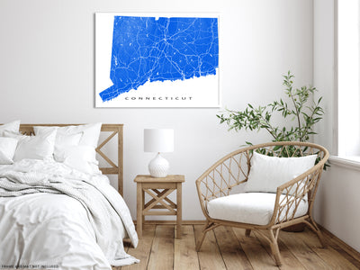 Connecticut Map Print Poster, CT State Wall Art Road Maps, Bridgeport ...