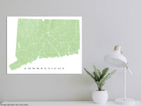 Connecticut Map Print Poster, CT State Wall Art Road Maps, Bridgeport ...