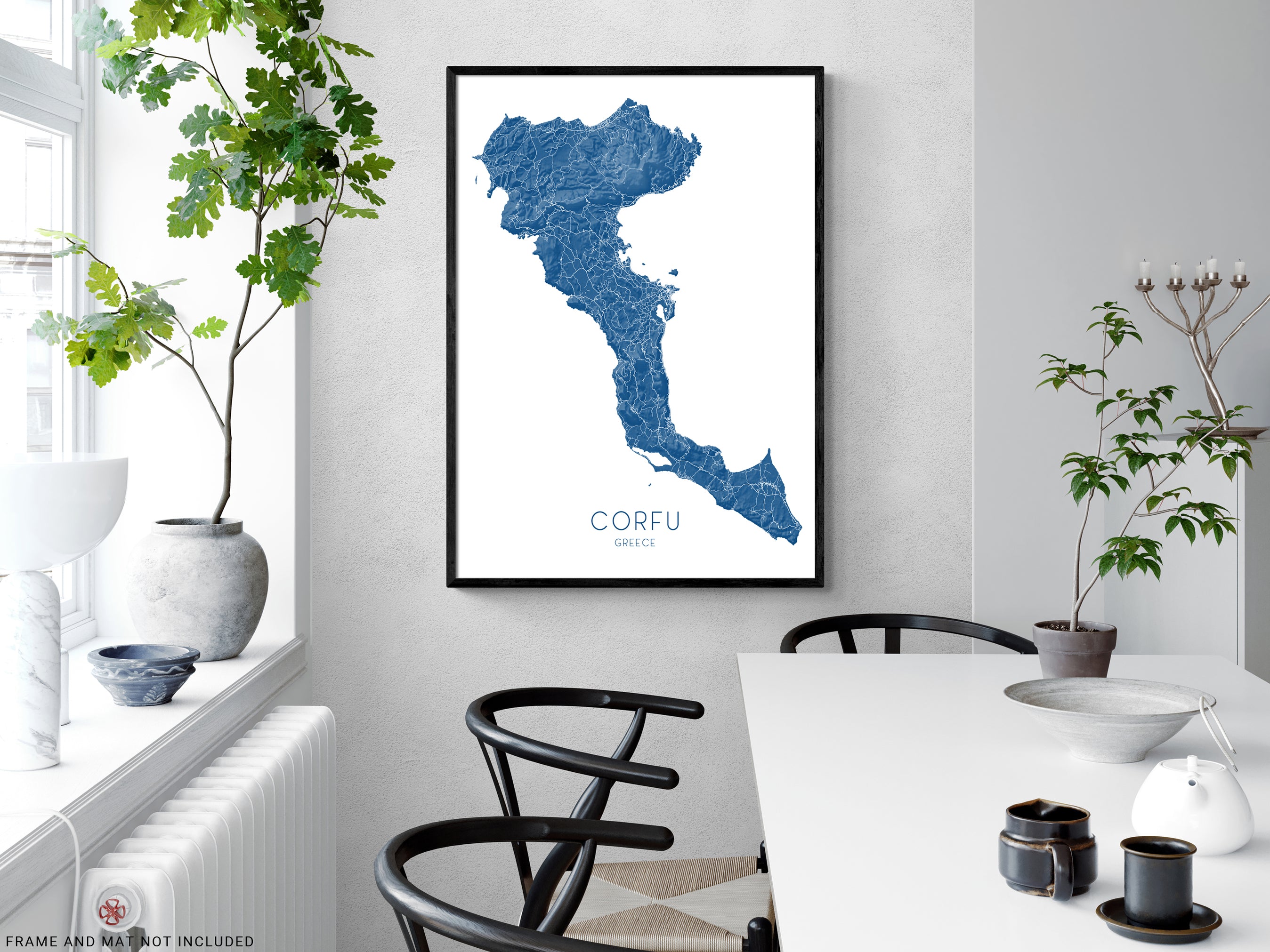Corfu Map Print Poster, Topographic Terrain Greek Islands Wall Art, Ke — Maps As Art