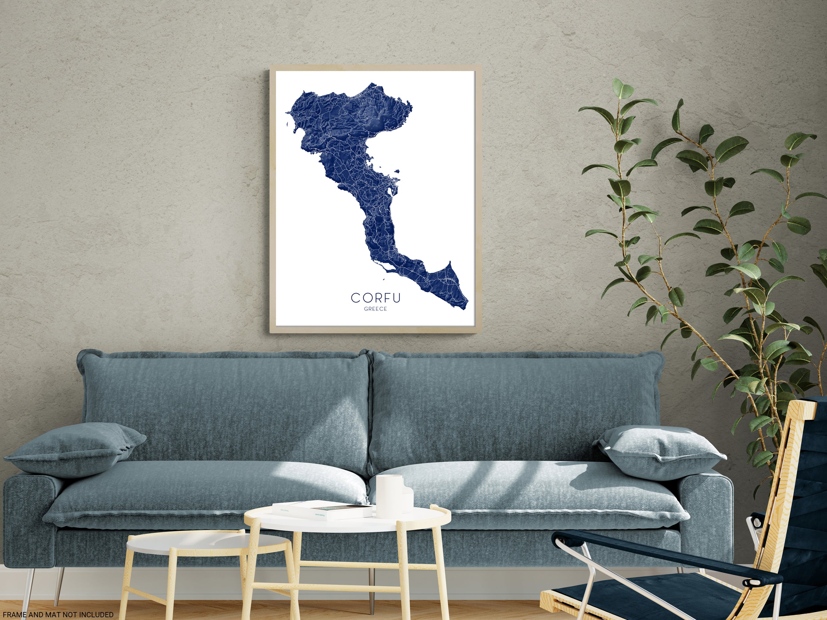 Corfu Map Print Poster, Topographic Terrain Greek Islands Wall Art, Ke — Maps As Art