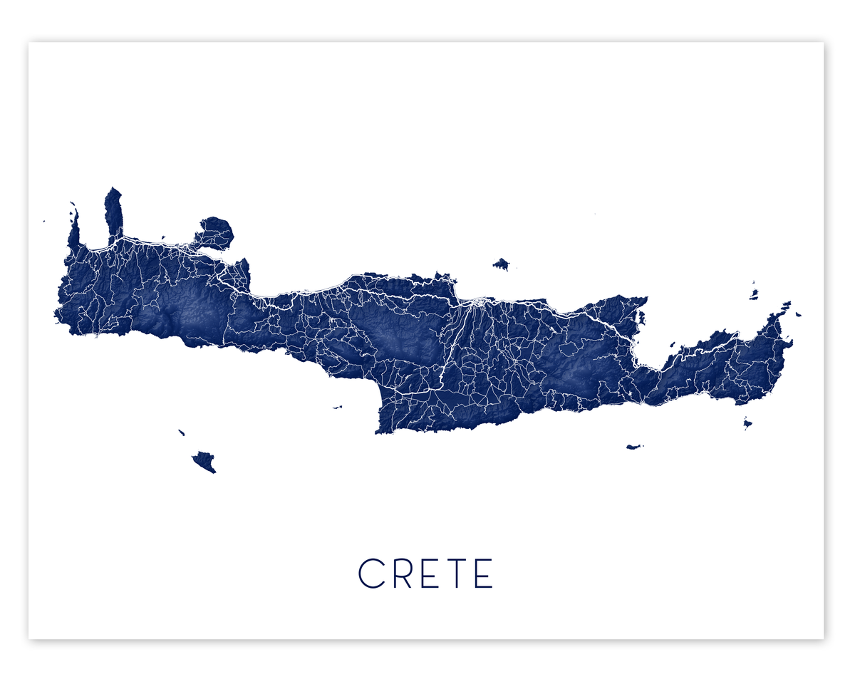 Crete Map Print Poster, Topographic Terrain Greek Islands Wall Art, Cr ...