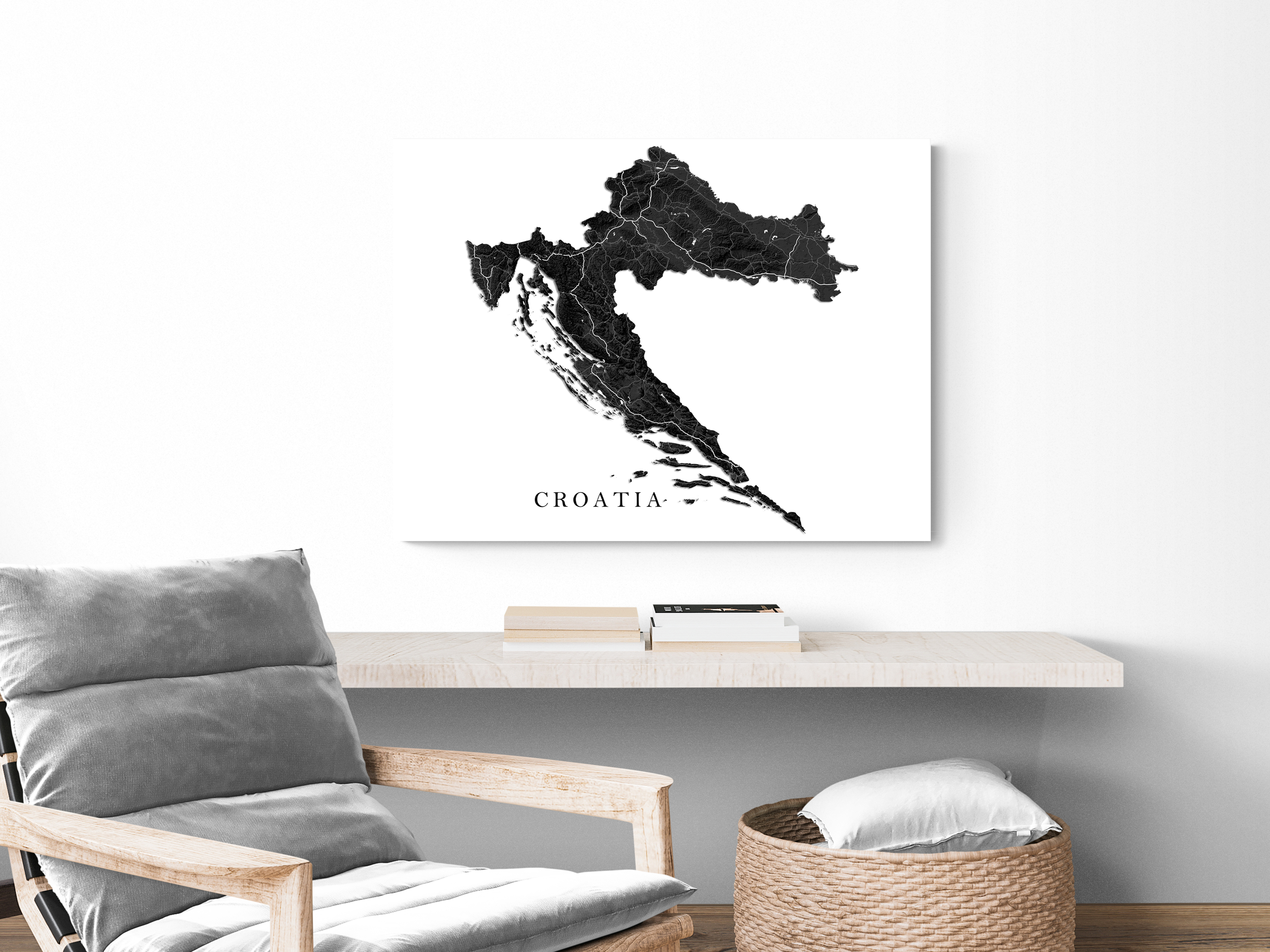 Croatia Map Print Poster, Black and White Croatia Wall Art Maps, Zagre ...