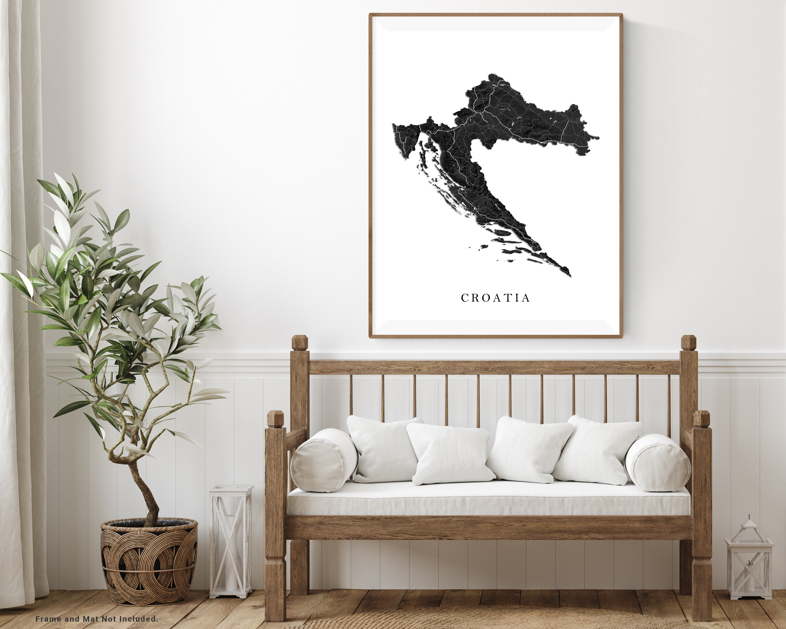 Croatia Map Print Poster, Black and White Croatia Wall Art Maps, Zagre ...