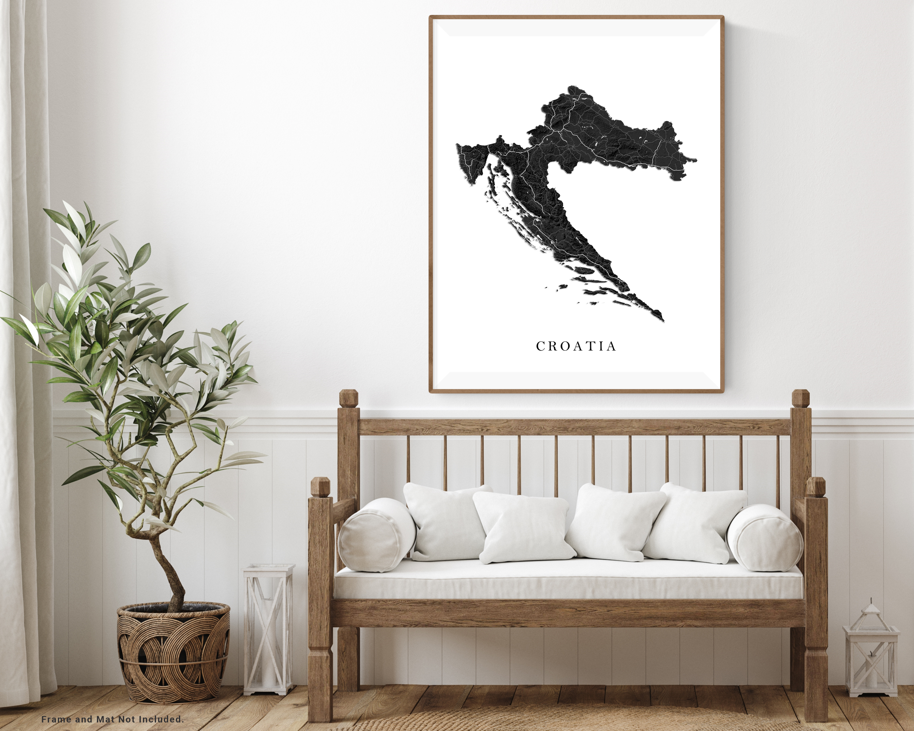 Croatia Map Print Poster, Black and White Croatia Wall Art Maps, Zagre ...