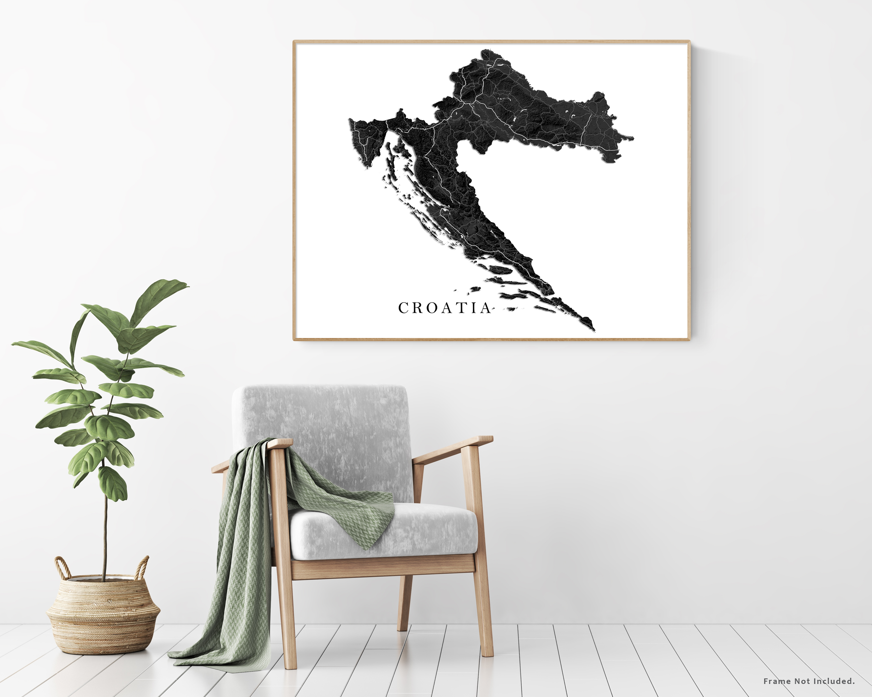 Croatia Map Print Poster, Black and White Croatia Wall Art Maps, Zagre ...