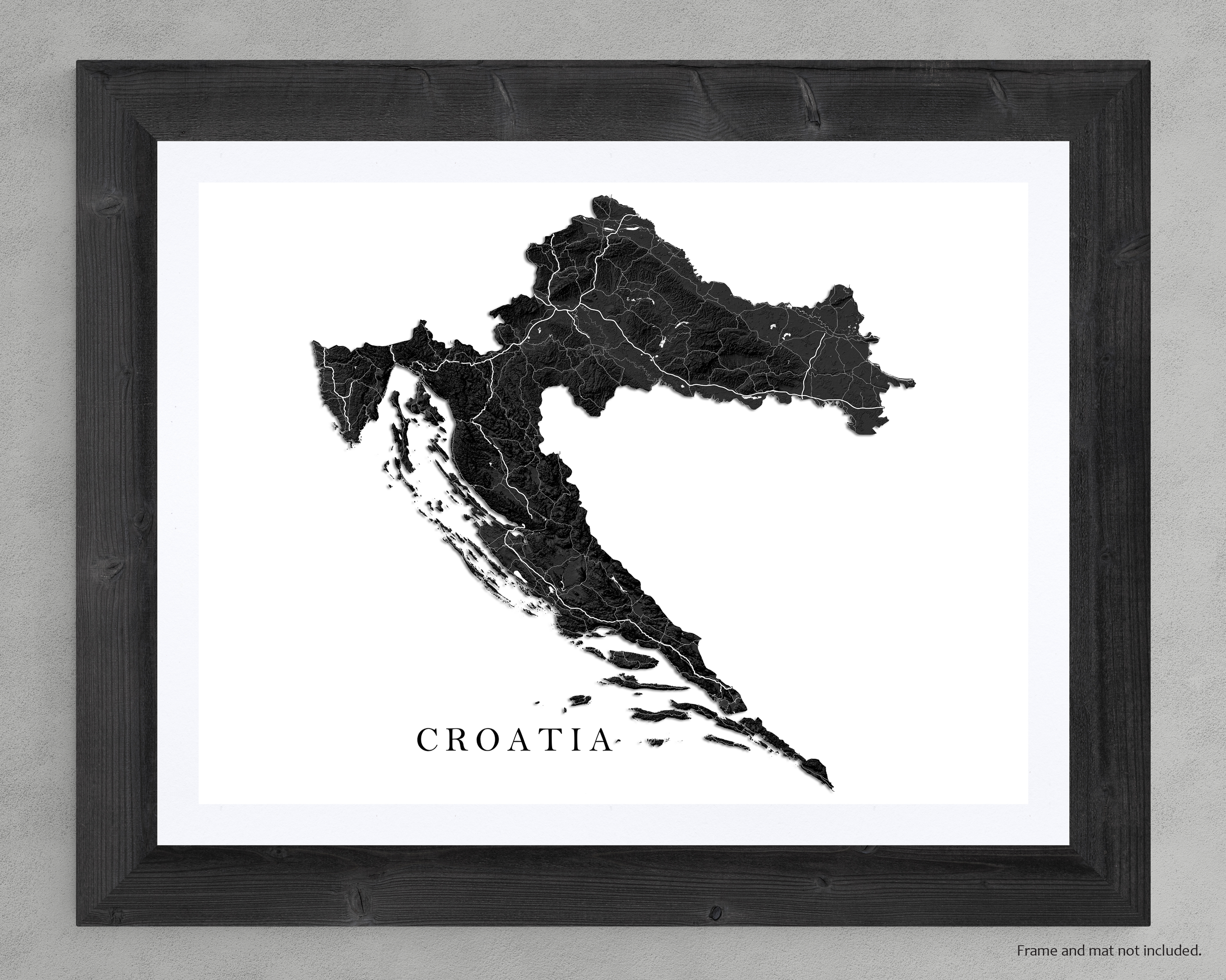 Croatia Map Print Poster, Black and White Croatia Wall Art Maps, Zagre ...