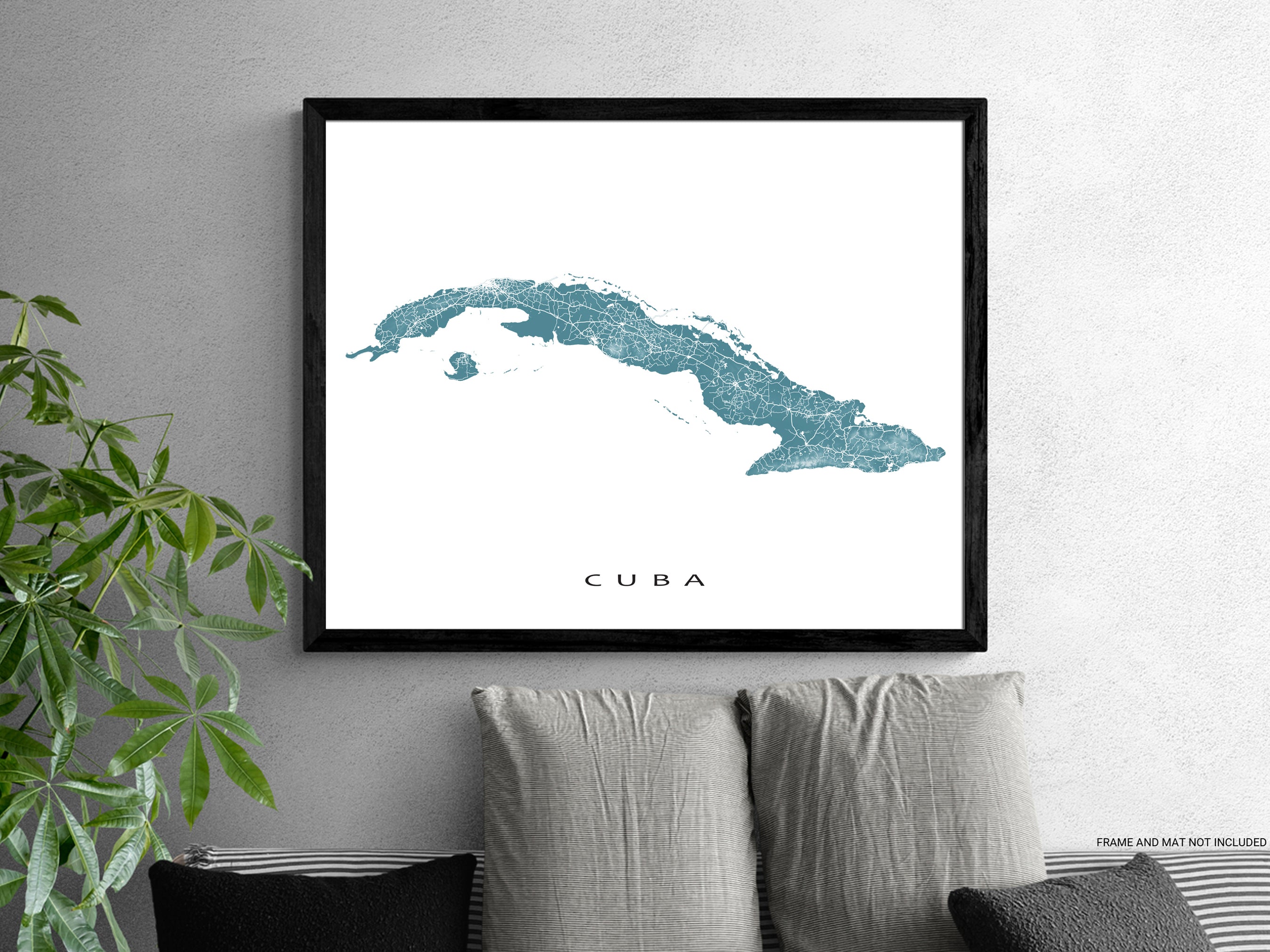 Cuba Island Map Wall Art Print Poster, Caribbean Islands Street Road M ...