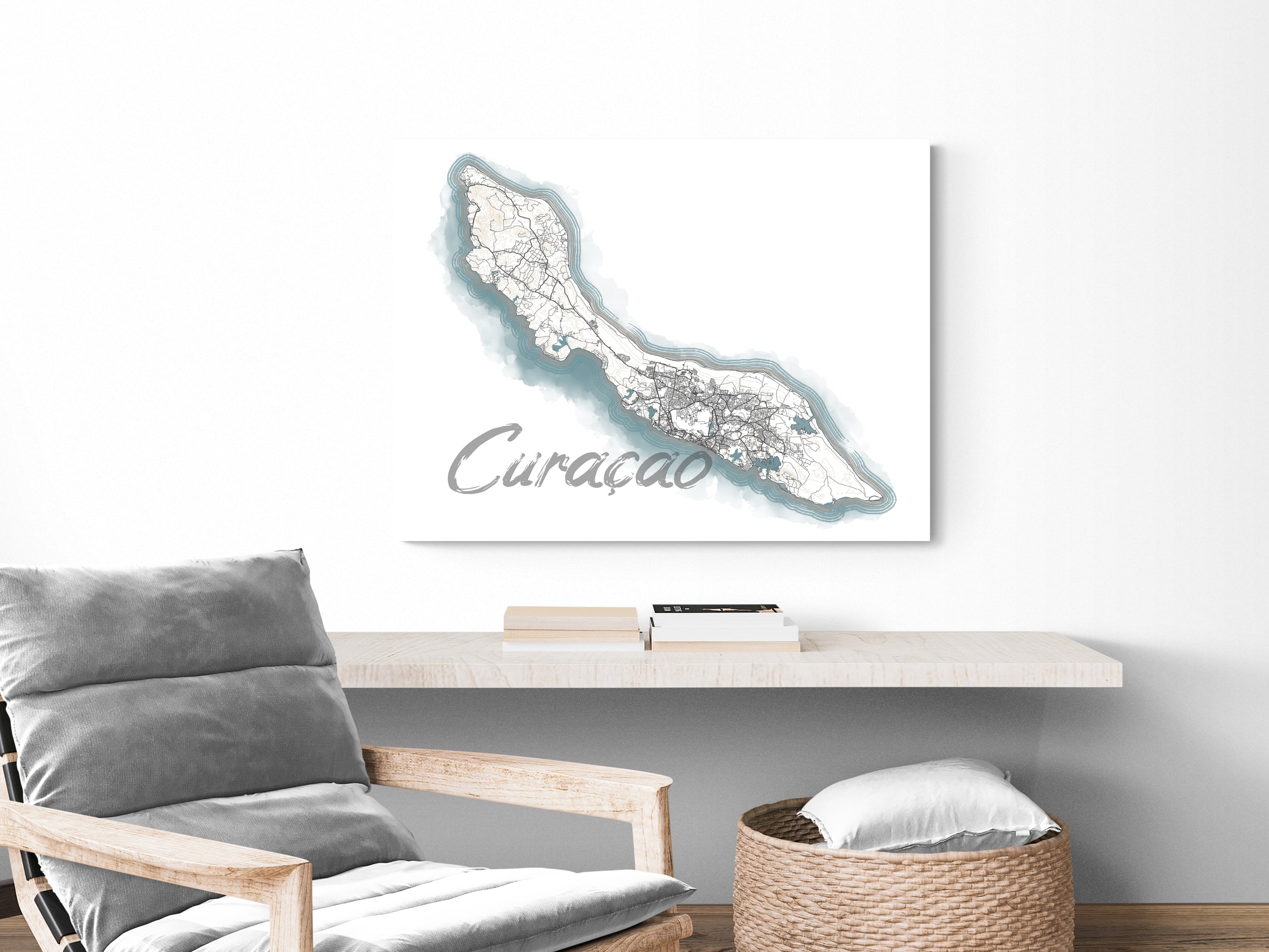 Curacao Map Watercolor Style Design Wall Art Print Poster, ABC Islands ...