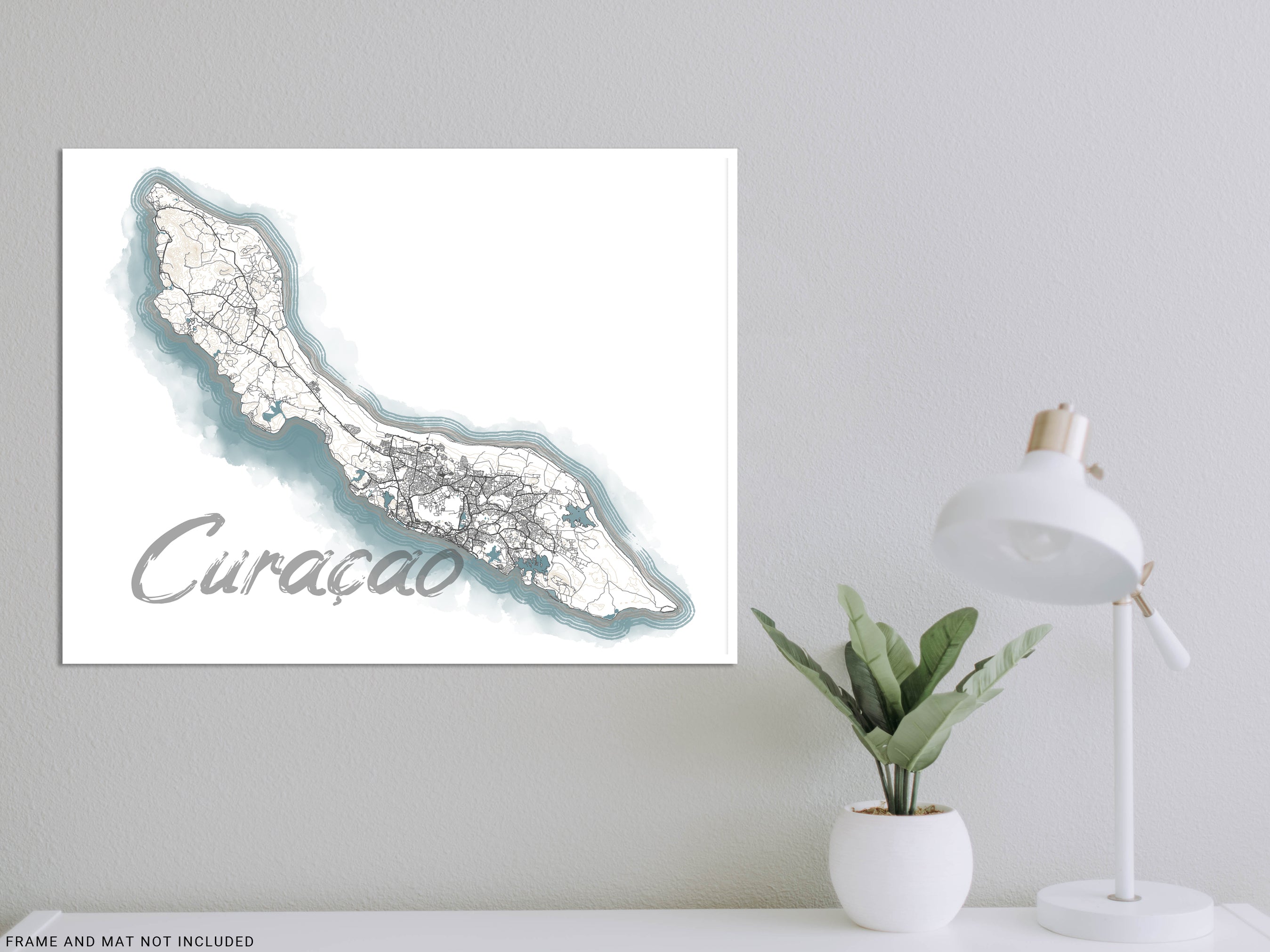 Curacao Map Watercolor Style Design Wall Art Print Poster, ABC Islands ...