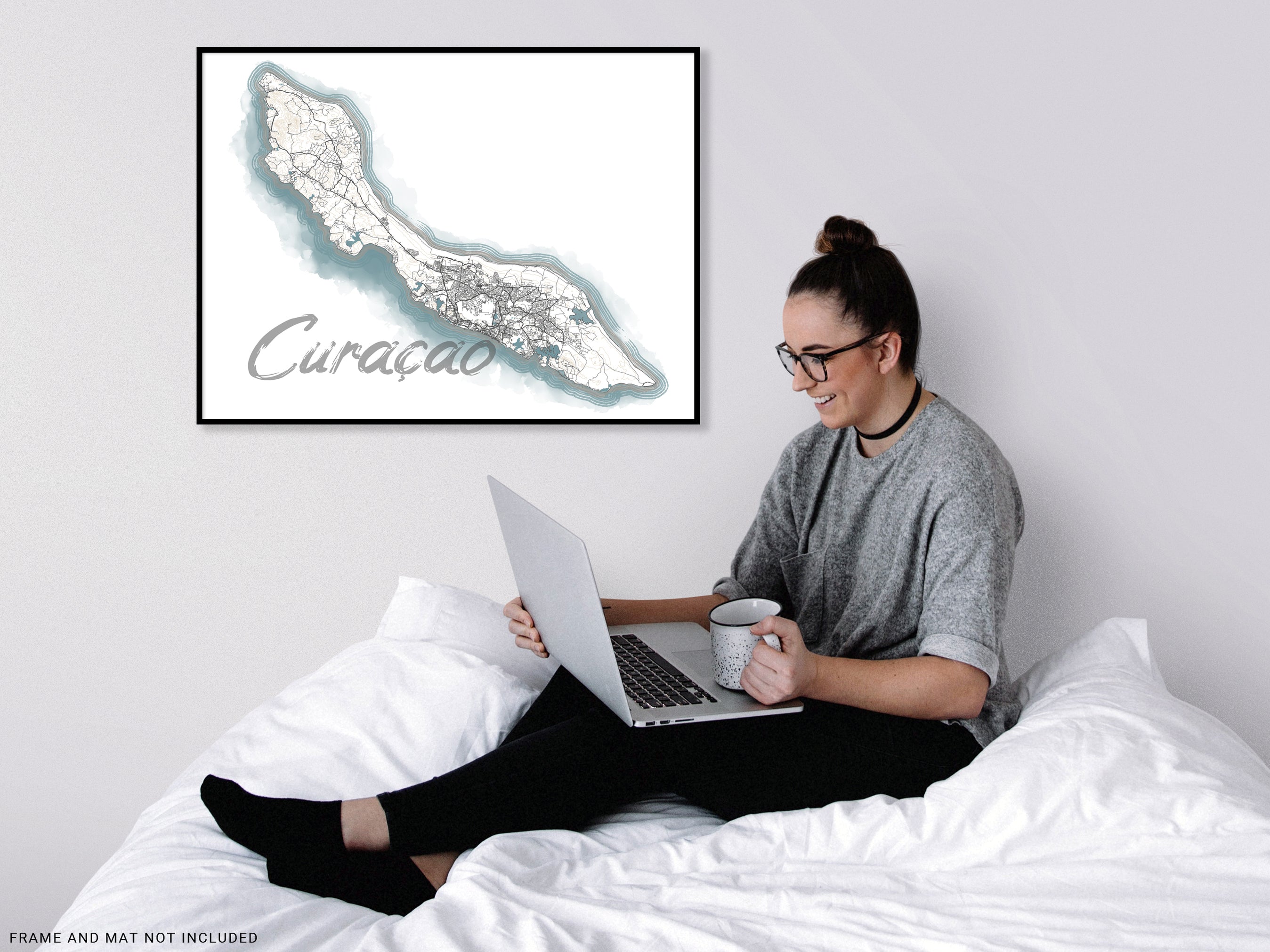 Curacao Map Watercolor Style Design Wall Art Print Poster, ABC Islands ...