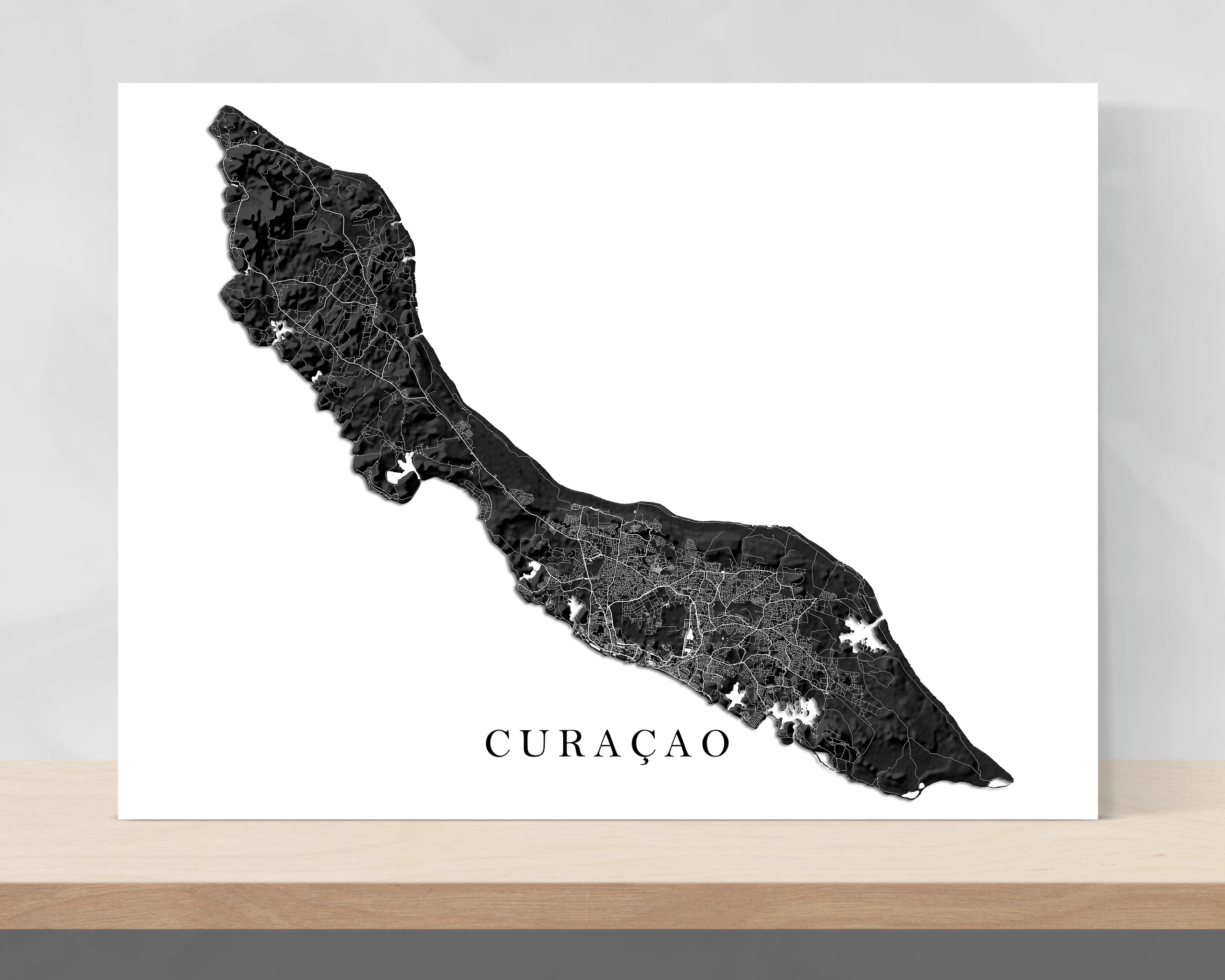 Curacao Map Print Poster, Black and White Caribbean Island Wall Art Pr ...