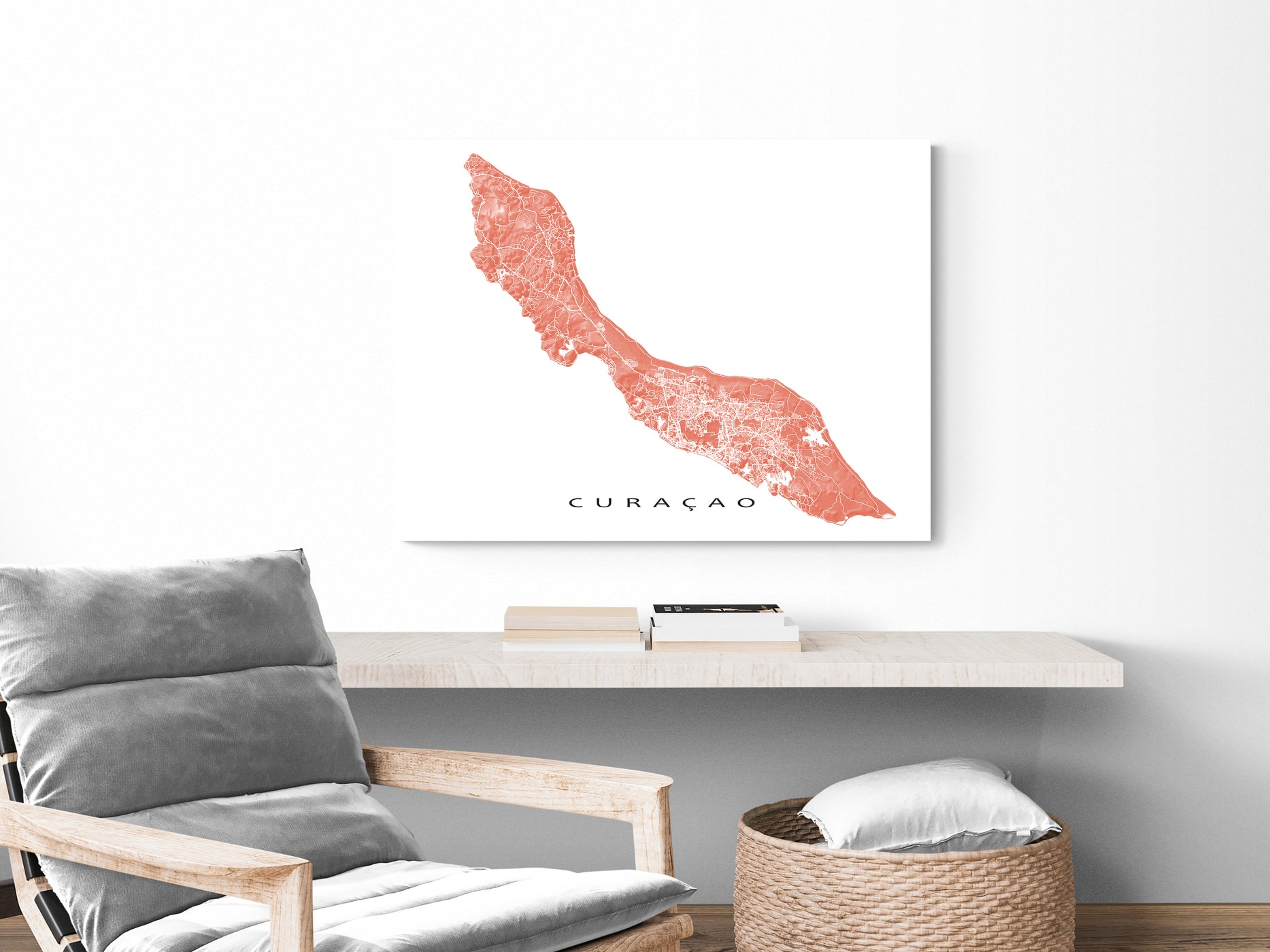 Curacao Map Wall Art Print Poster, Topographic Caribbean Island Road M ...