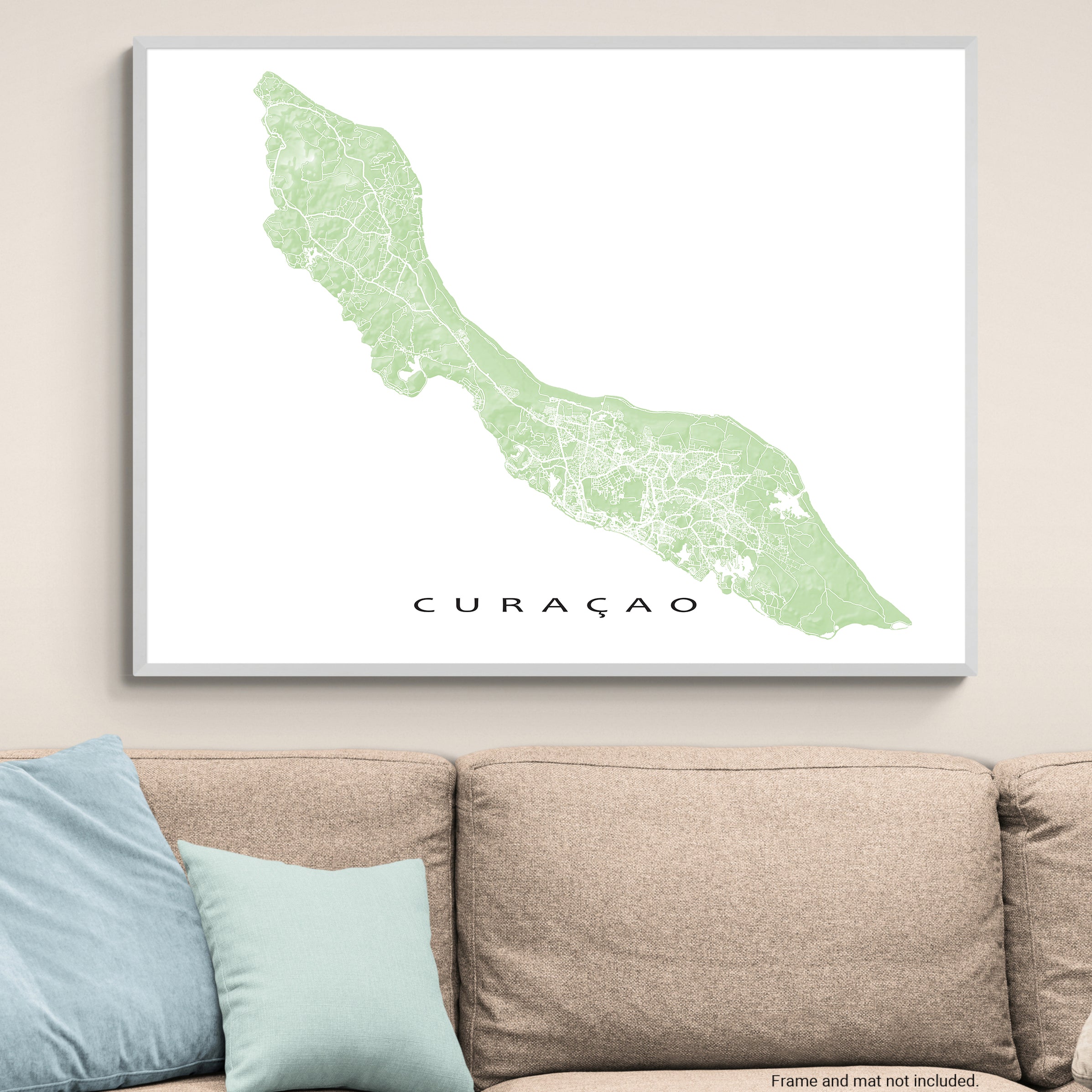 Curacao Map: Topographic Island Wall Art Print Poster — Maps As Art