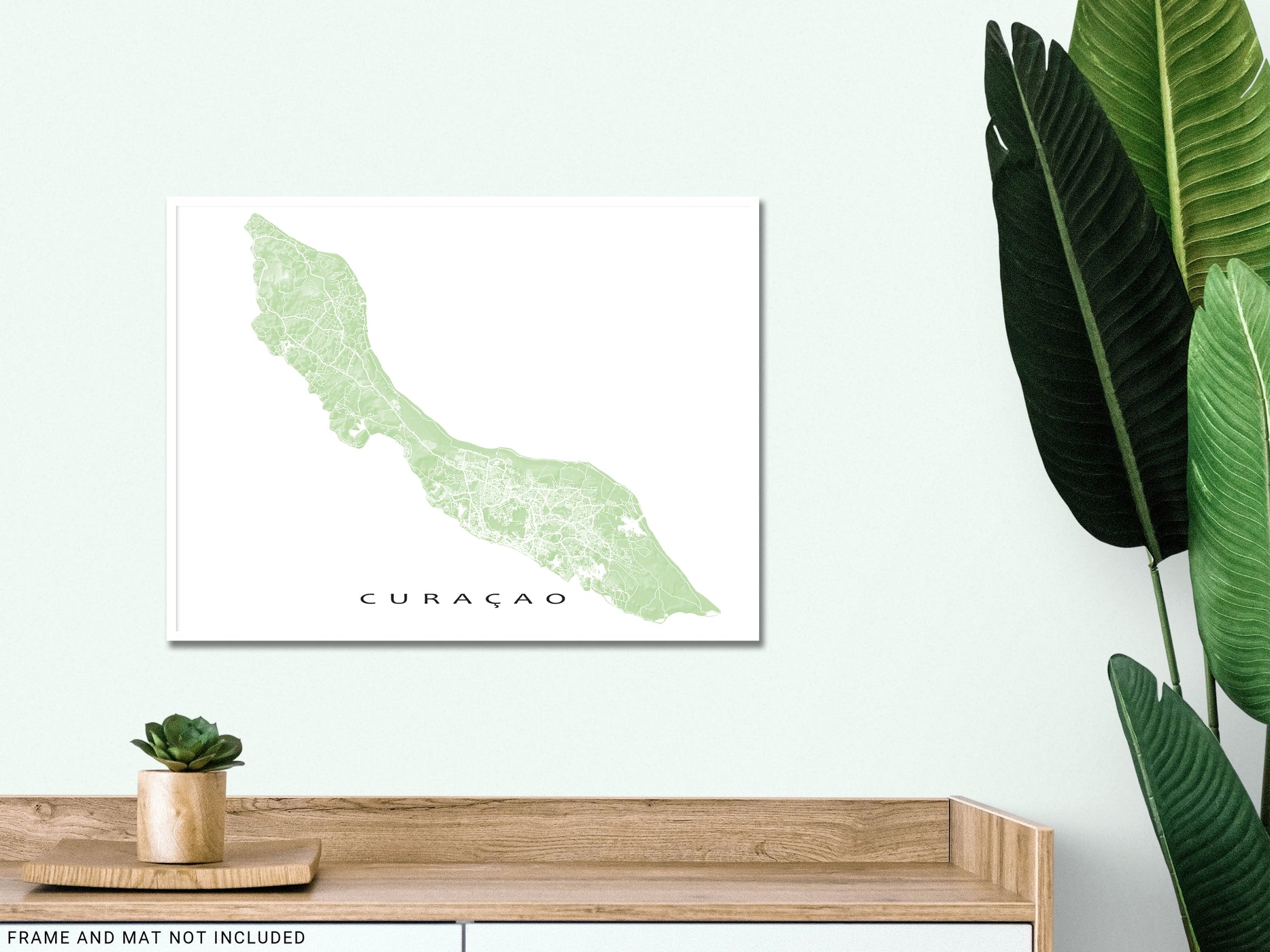 Curacao Map Wall Art Print Poster, Topographic Caribbean Island Road M ...