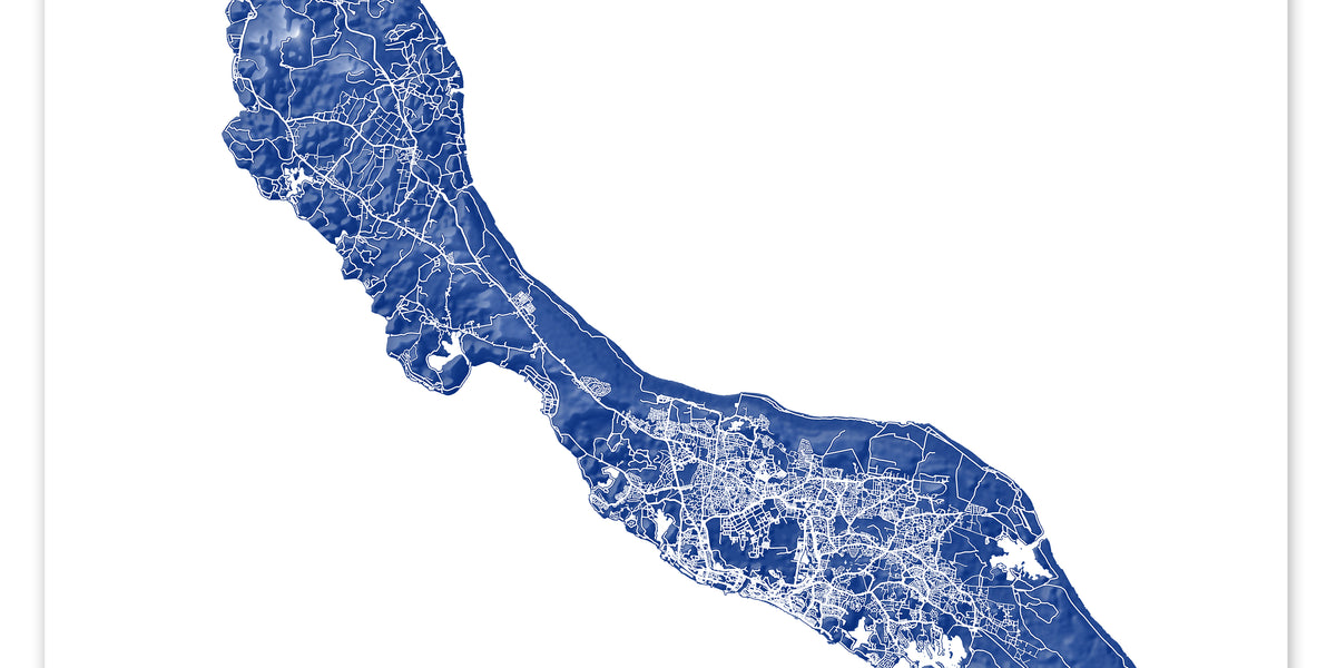 Curacao Map Wall Art Print Poster, Topographic Caribbean Island Road M ...