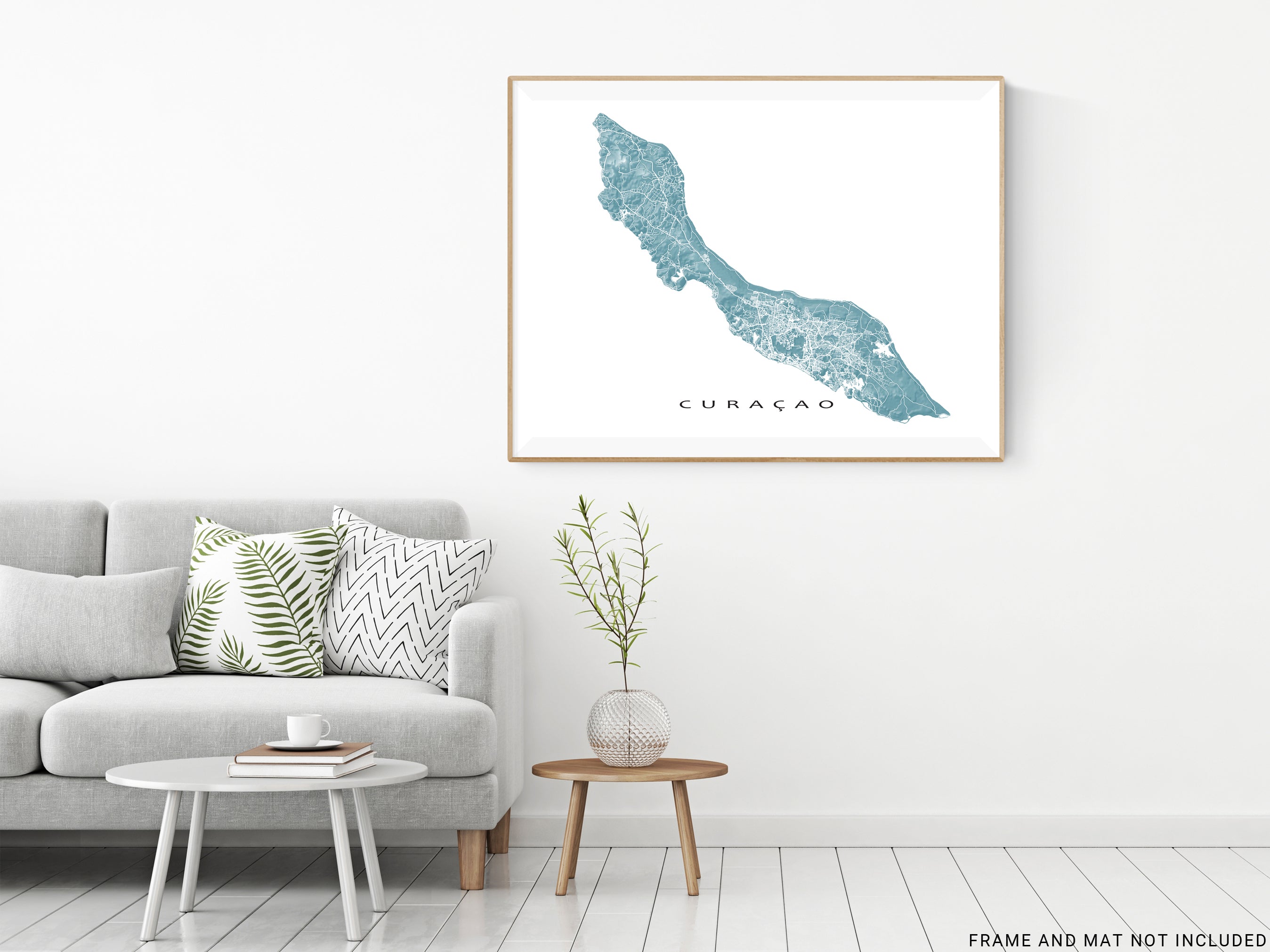 Curacao Map Wall Art Print Poster, Topographic Caribbean Island Road M ...