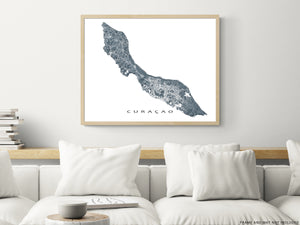 Curacao Map Wall Art Print Poster, Topographic Caribbean Island Road M ...