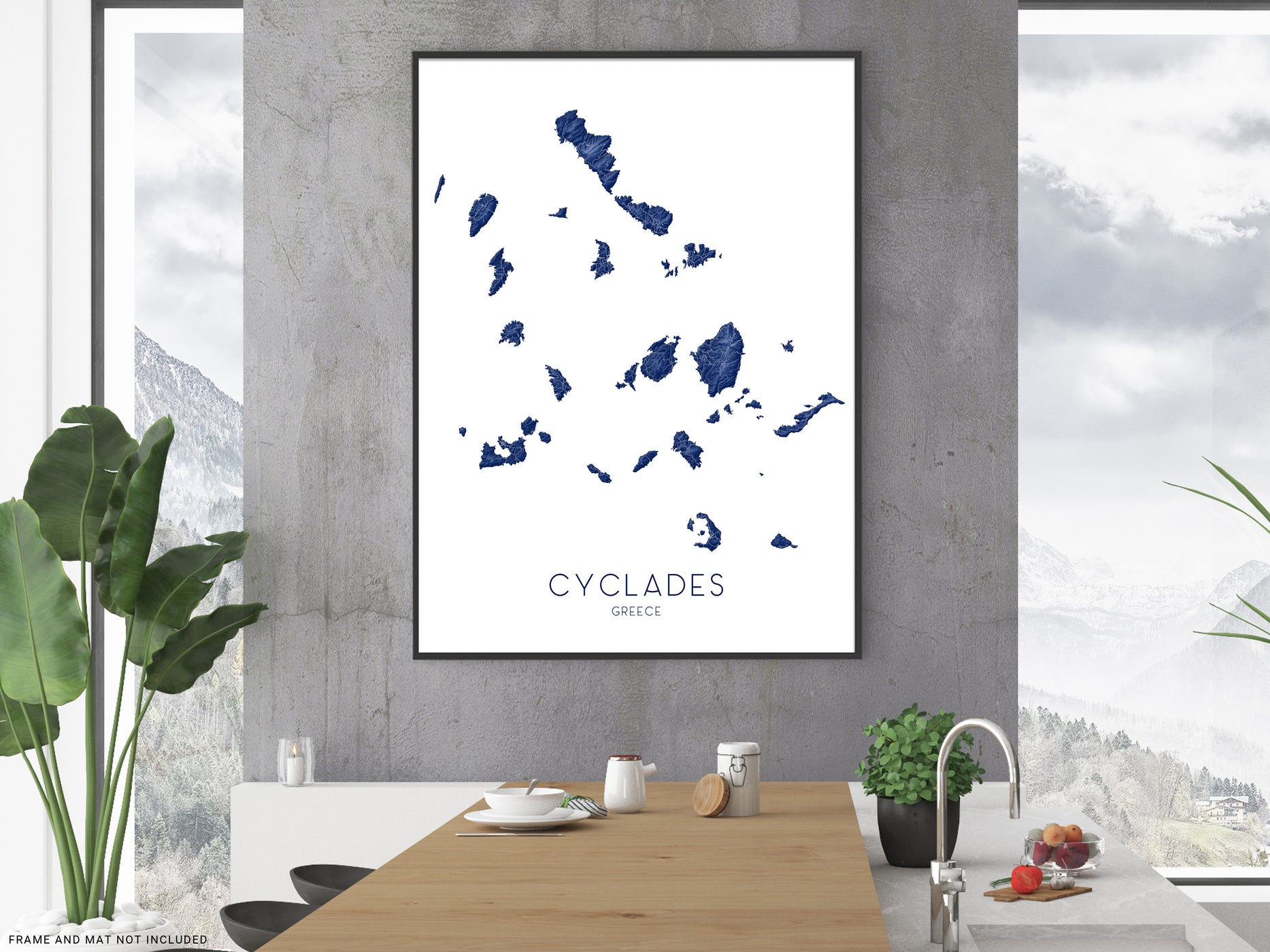 Cyclades Islands Greece Map Wall Art Print Poster, Greek Islands Santo ...